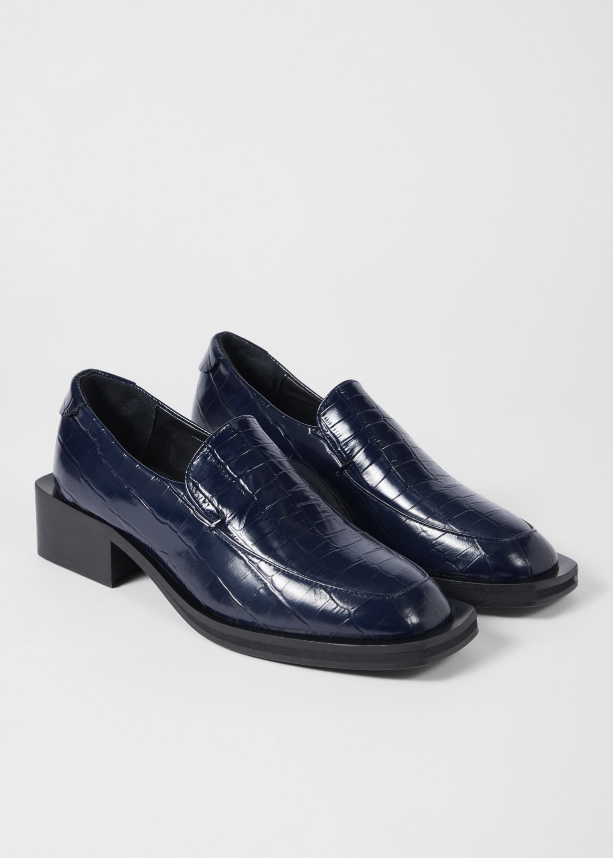 Women's Navy Croc-Embossed 'Tavira' Block Heel Loafers