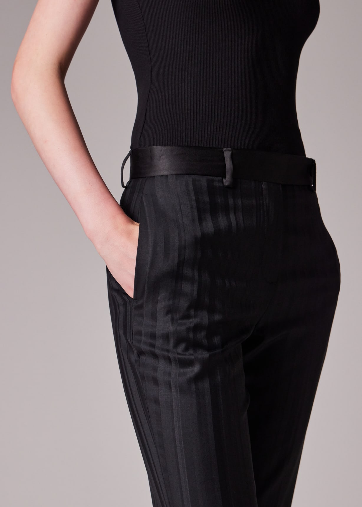 Women's Black 'Tonal Stripe' Tux Suit