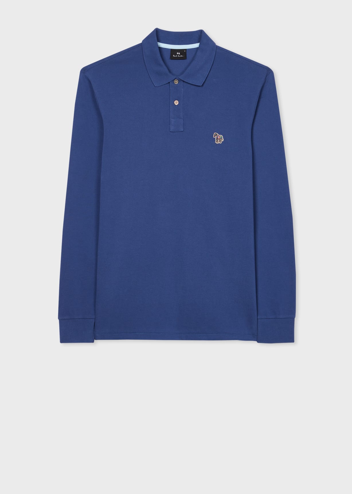 Men's Indigo Blue Long-Sleeve Zebra Logo Polo Shirt