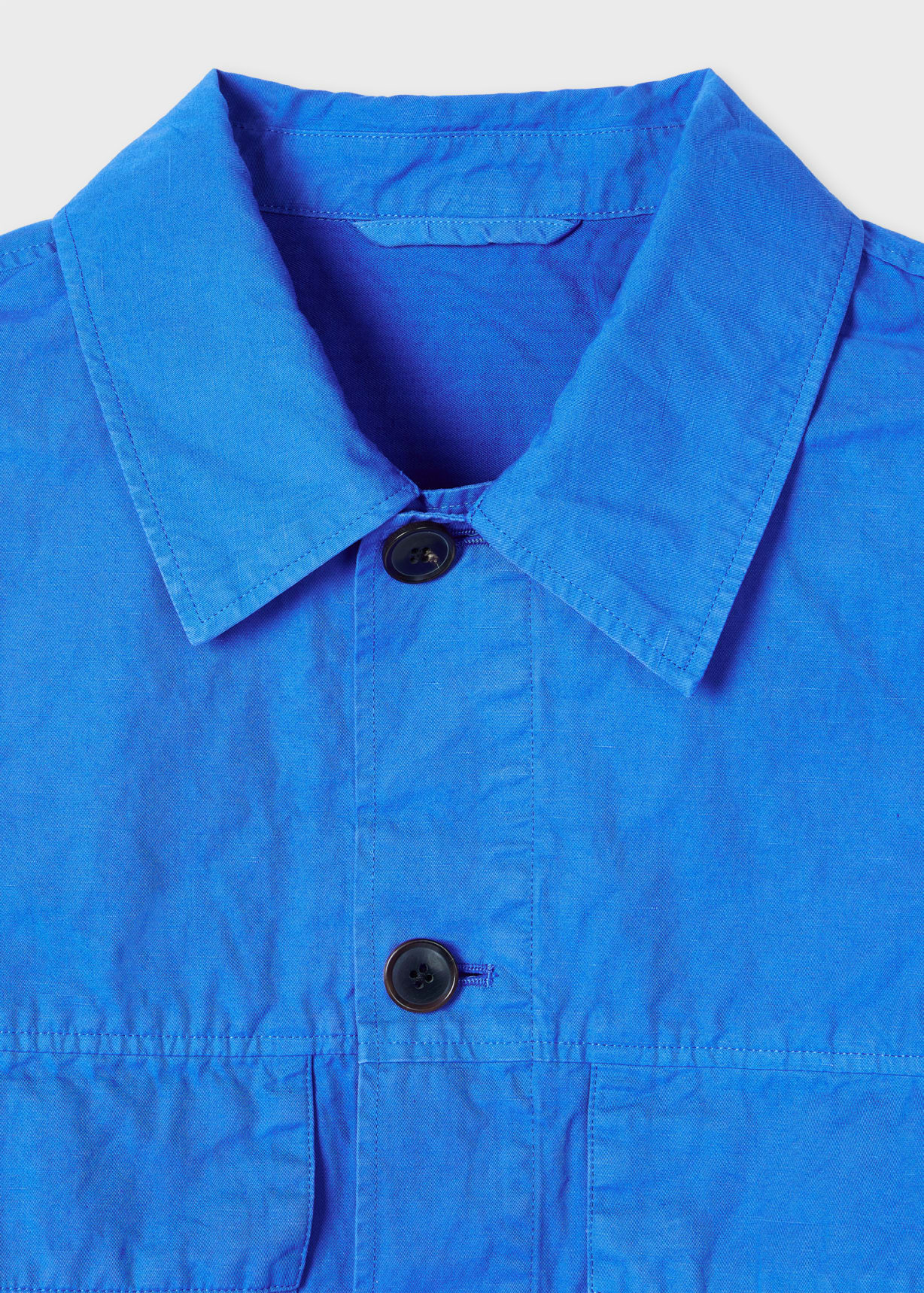 Men's Cobalt Blue Cotton-Linen Overshirt
