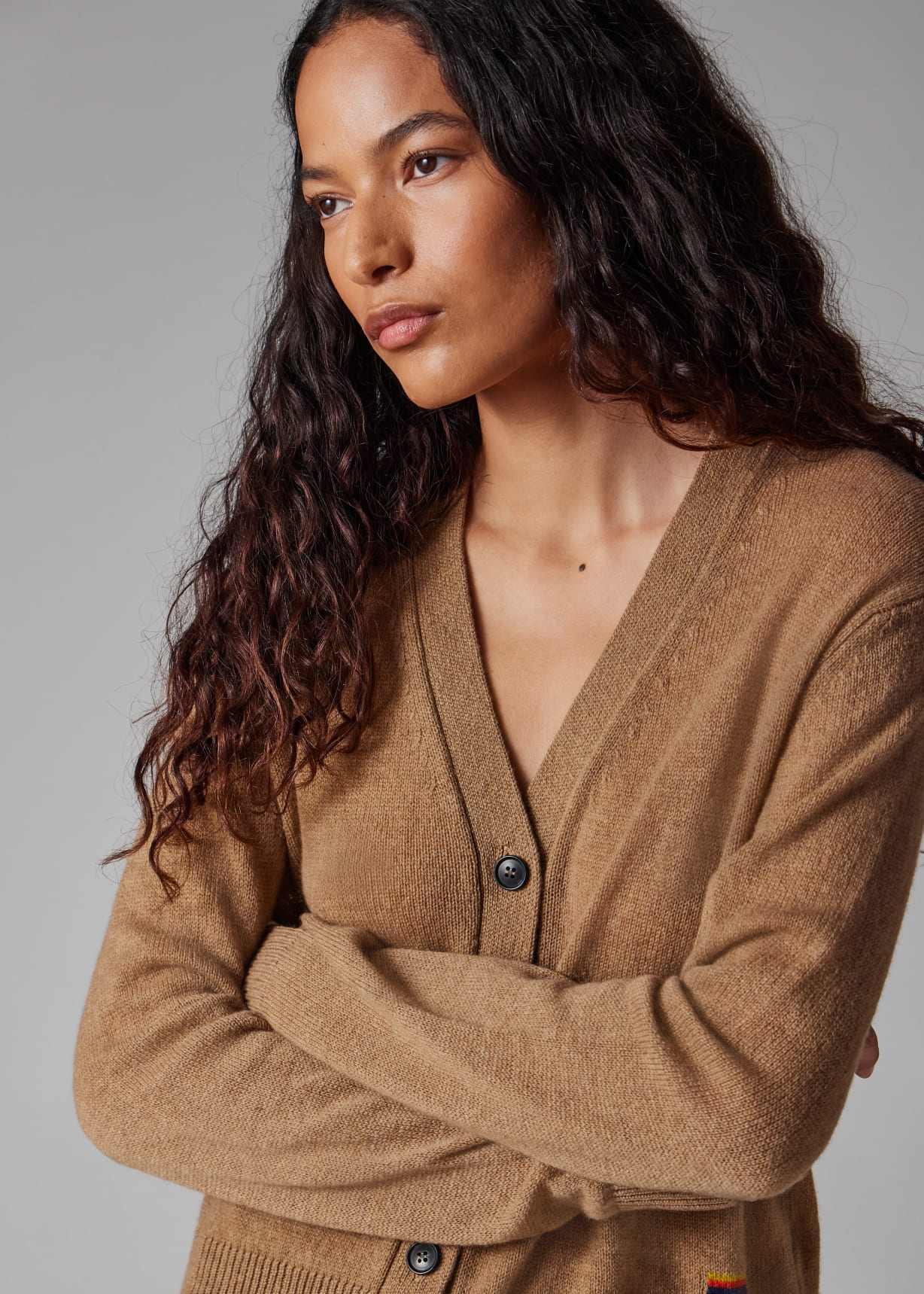 Women's Tan Cashmere Knitted Cardigan