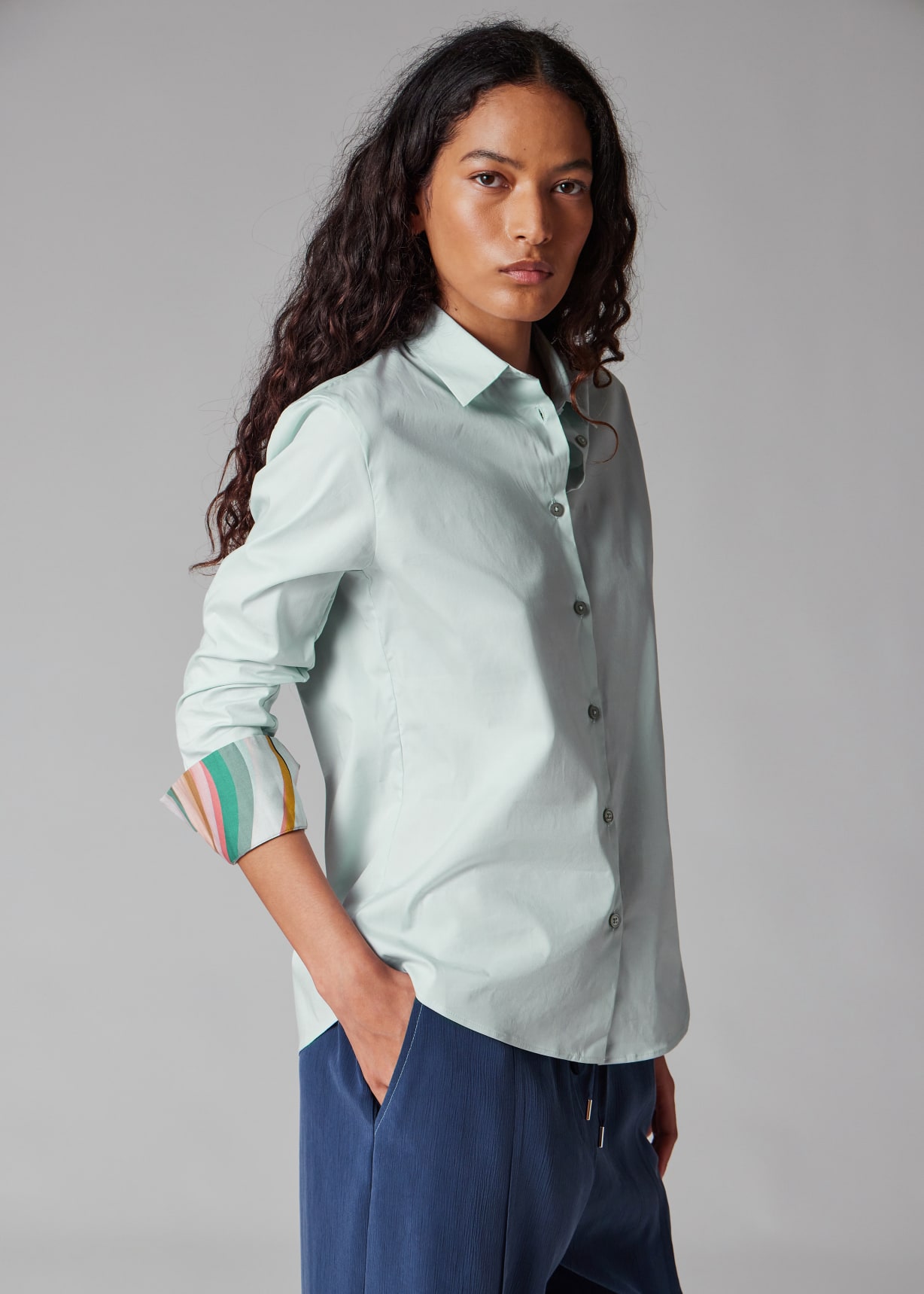 Women's Light Blue Shirt With 'Swirl' Cuff Lining