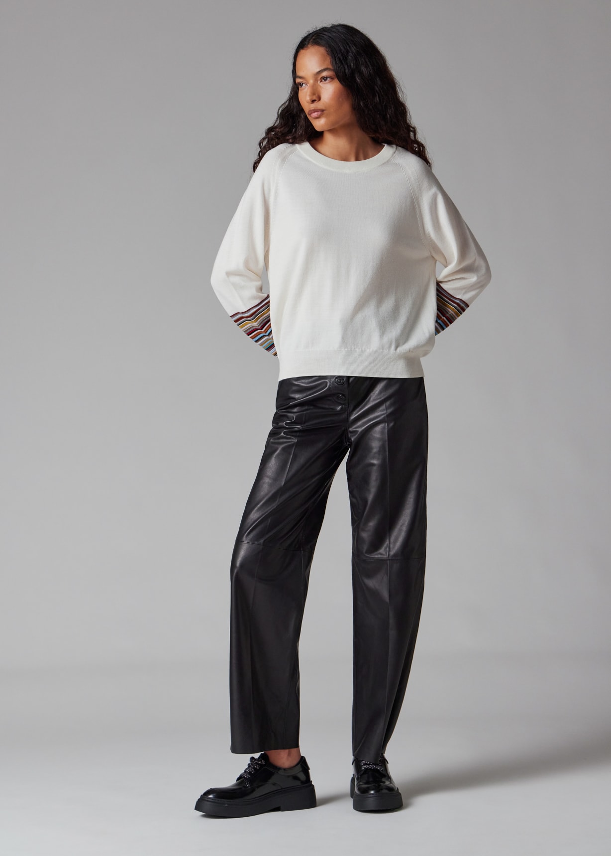 Women's Cream Merino Wool 'Signature Stripe' Cuff Sweater