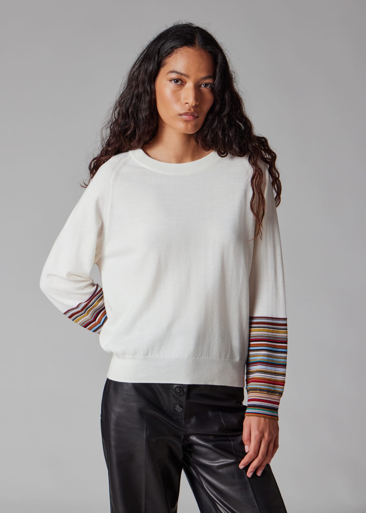 Women's Cream Merino Wool 'Signature Stripe' Cuff Sweater
