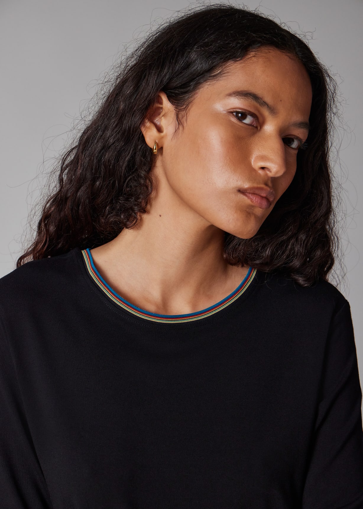 Women's Black Viscose Top with 'Signature Stripe' Trim