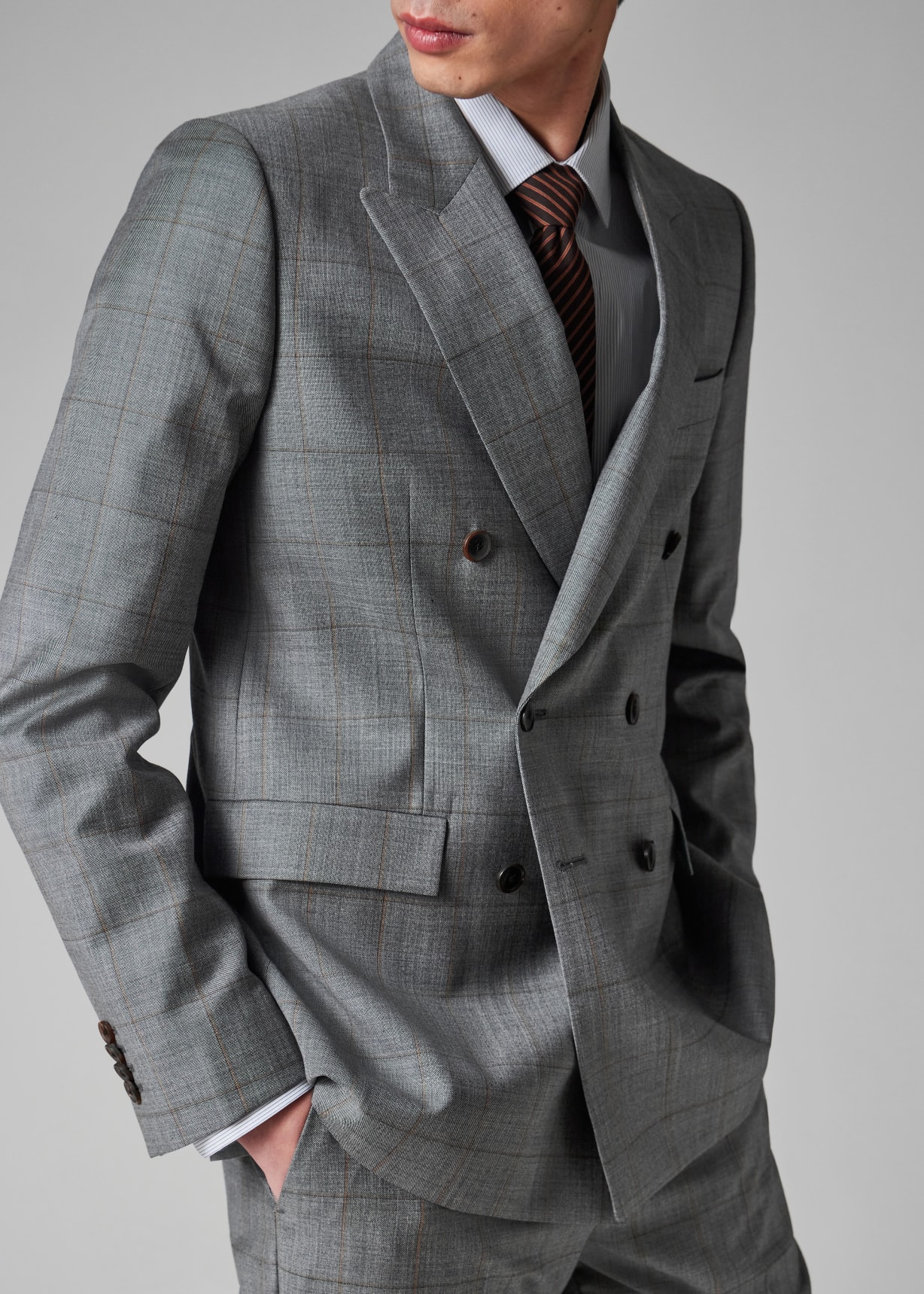 Men's Grey Windowpane Check Wool Double-Breasted Suit