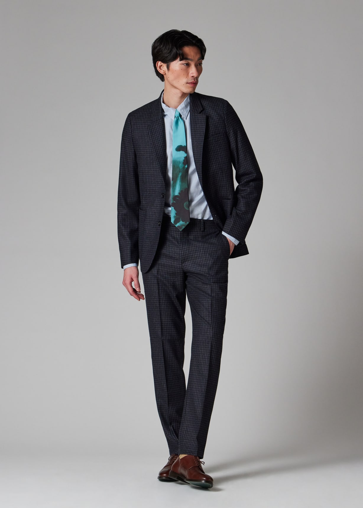 Men's Navy Check Wool Buggy-Lined Suit