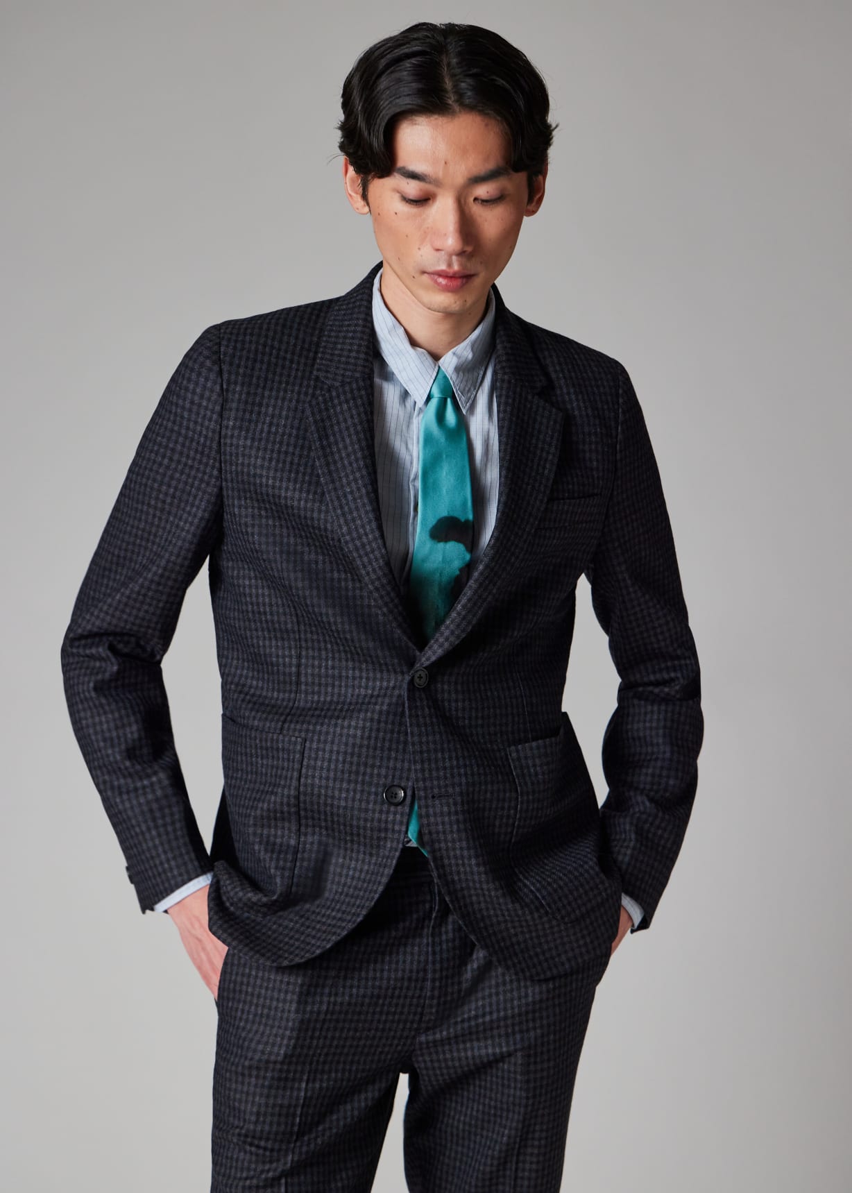 Men's Navy Check Wool Buggy-Lined Suit