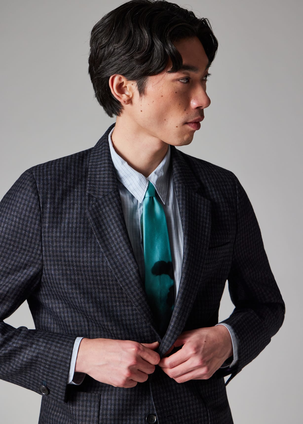 Men's Navy Check Wool Buggy-Lined Suit