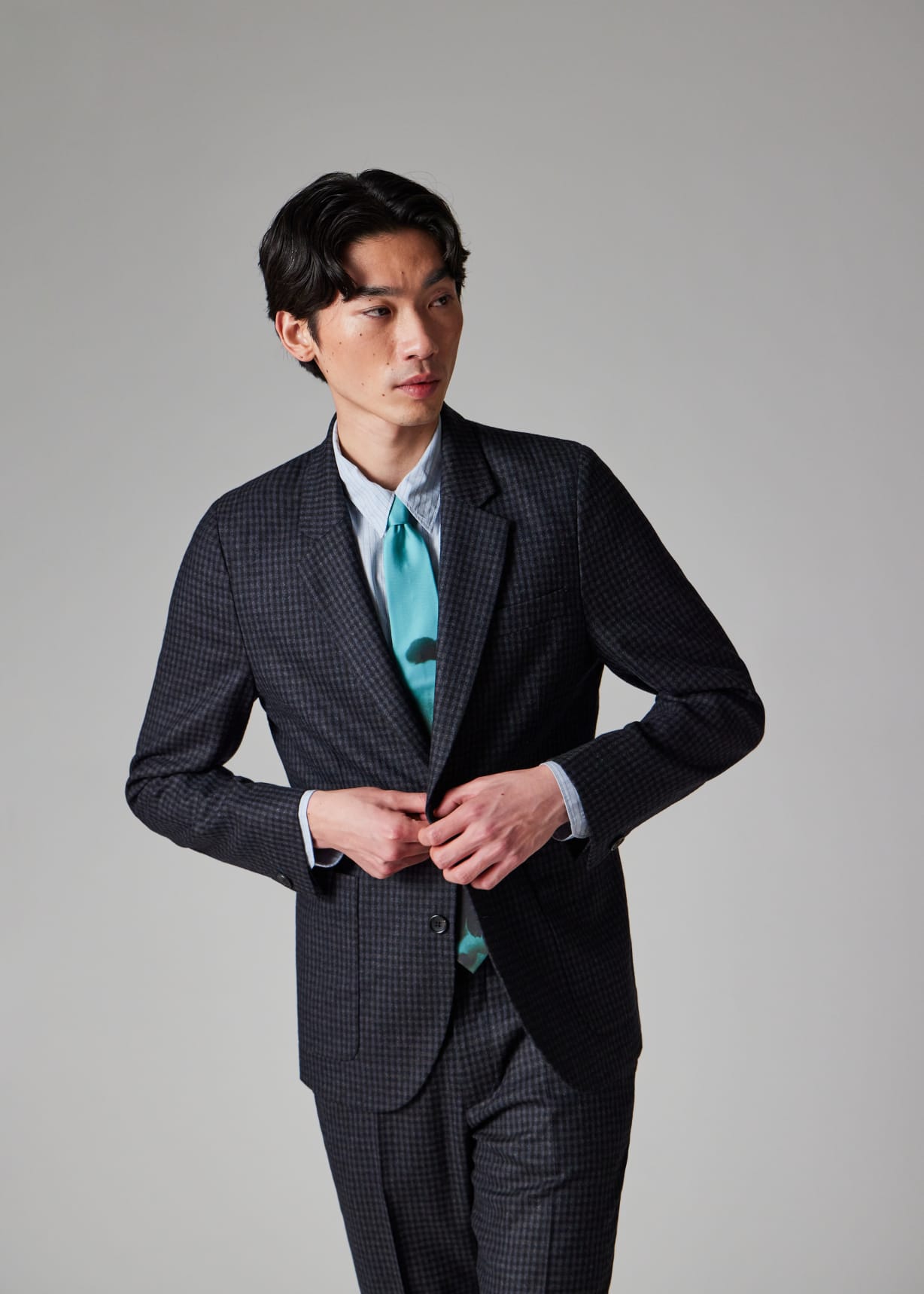 Men's Navy Check Wool Buggy-Lined Suit
