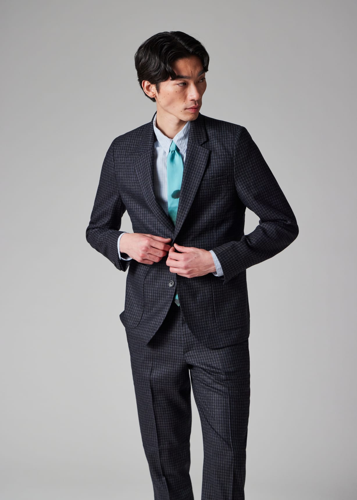 Men's Navy Check Wool Buggy-Lined Suit