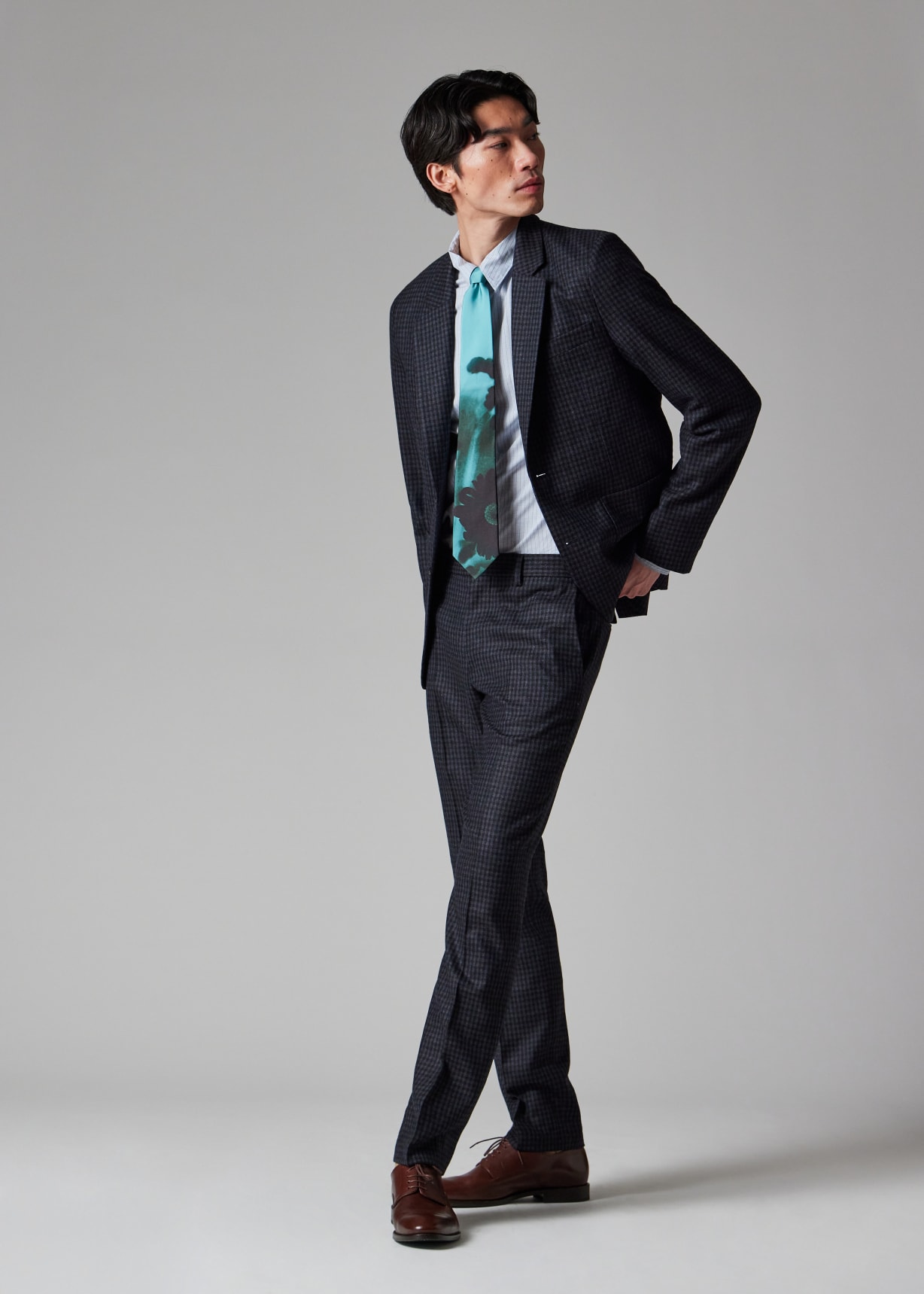 Men's Navy Check Wool Buggy-Lined Suit