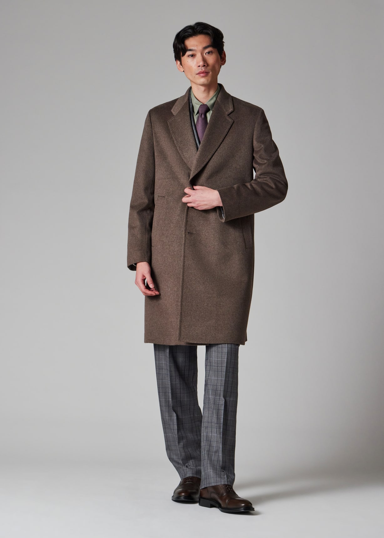 Men's Taupe Wool-Cashmere Overcoat