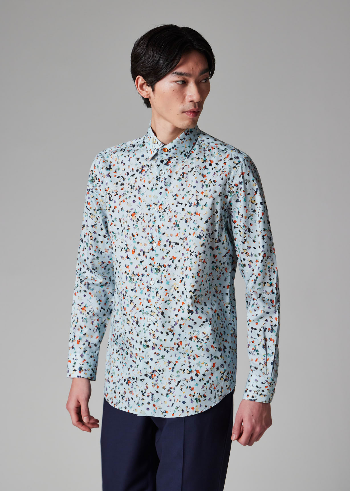 Men's Tailored-Fit Pale Blue 'Multi Daisy' Print Shirt