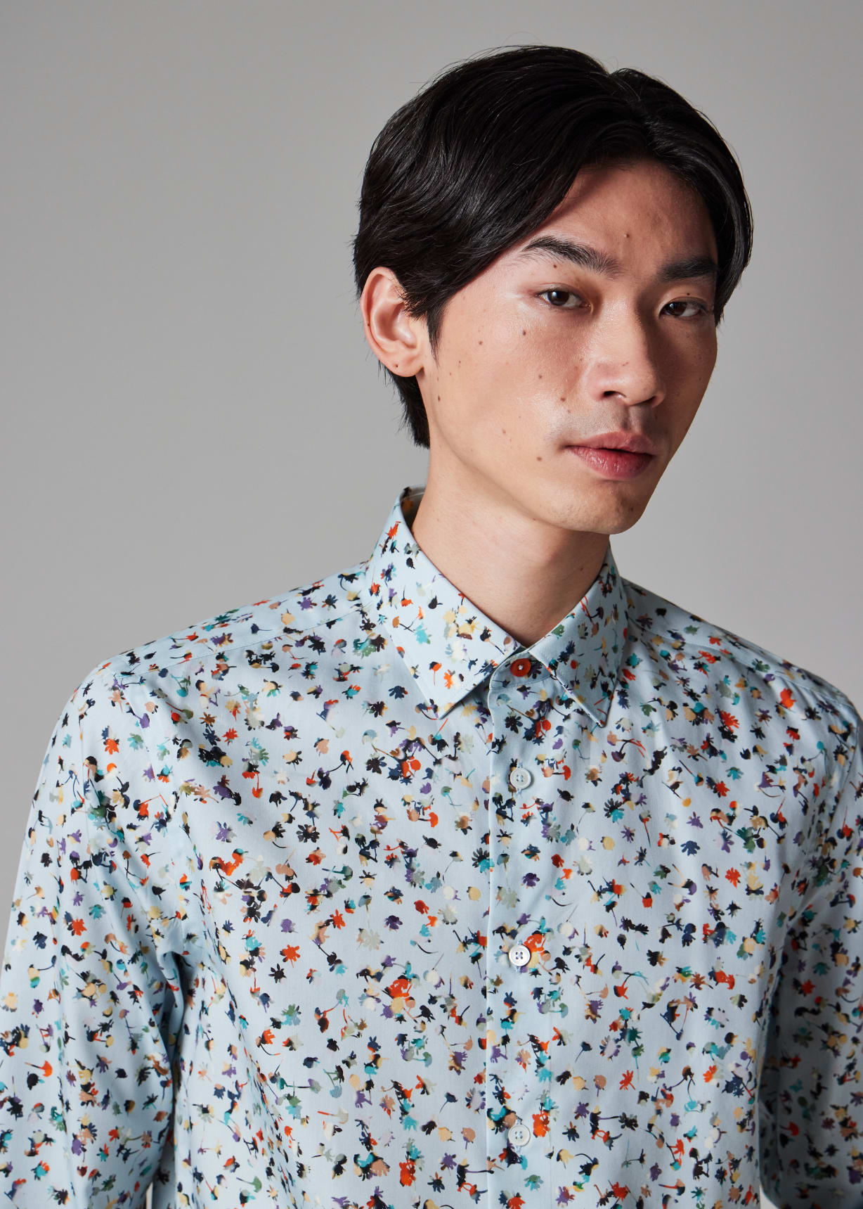 Men's Tailored-Fit Pale Blue 'Multi Daisy' Print Shirt