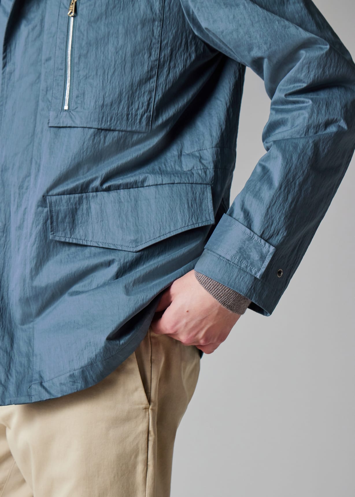 Men's Light Blue Nylon-Blend Water Resistant Field Jacket