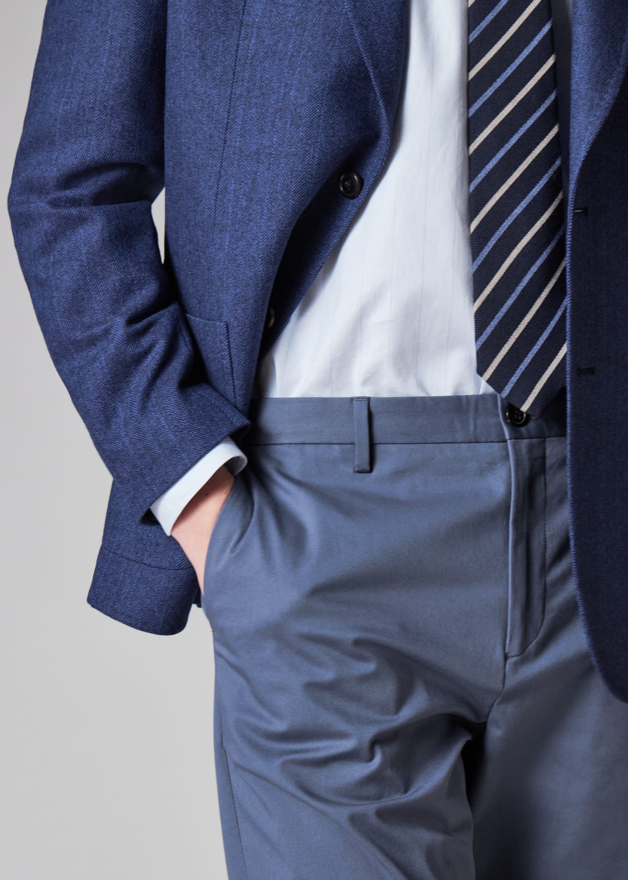 Men's Blue Herringbone Wool-Cashmere Buggy-Lined Blazer