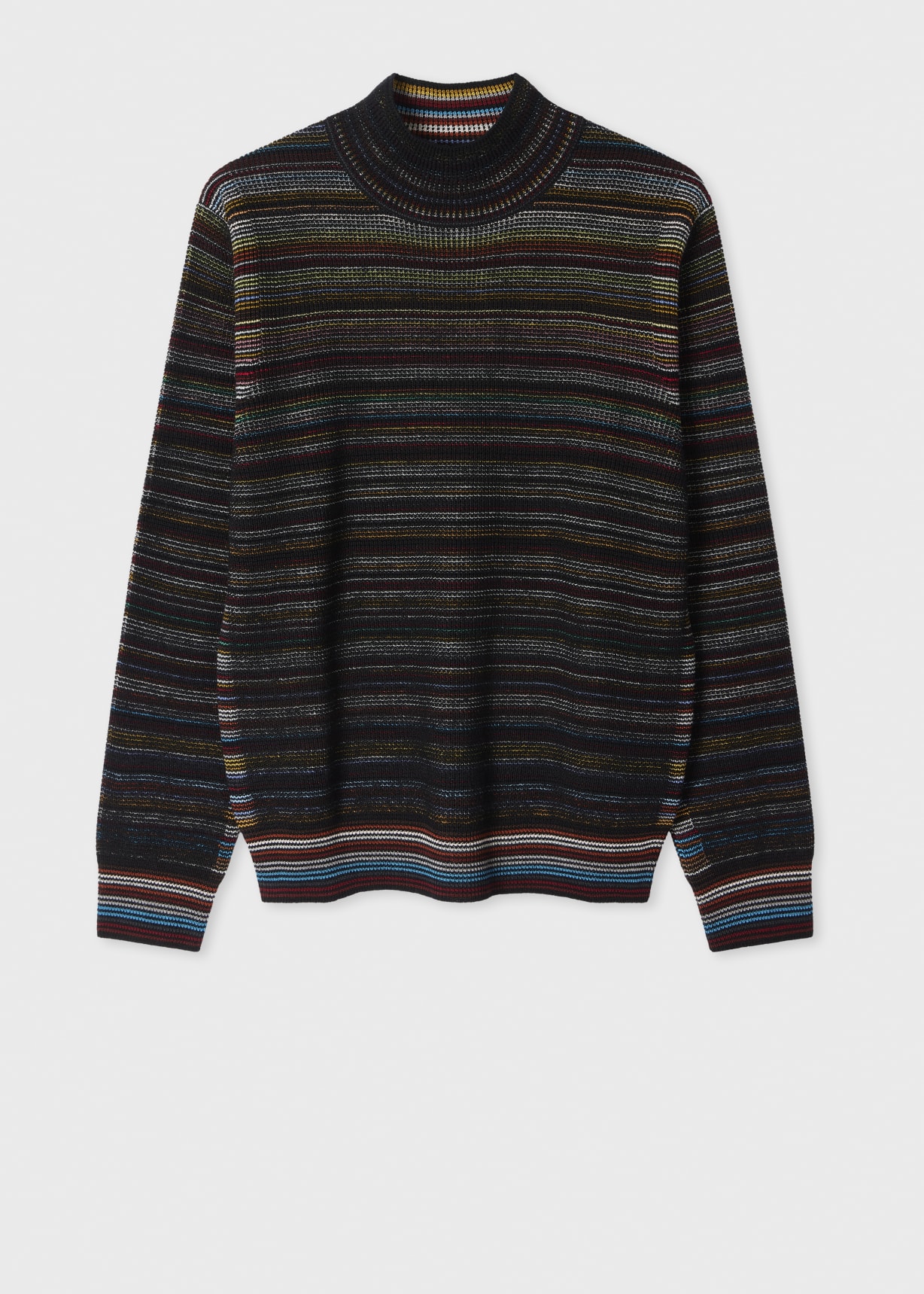 Men's Black 'Signature Stripe' Merino Wool Waffle Roll Neck Sweater