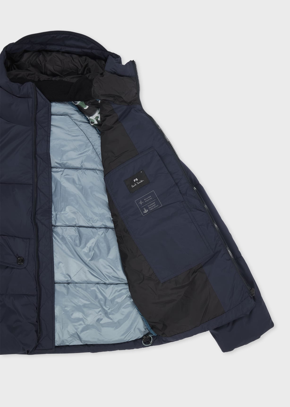 Men's Navy Blue Recycled Polyester Hooded Puffer Jacket