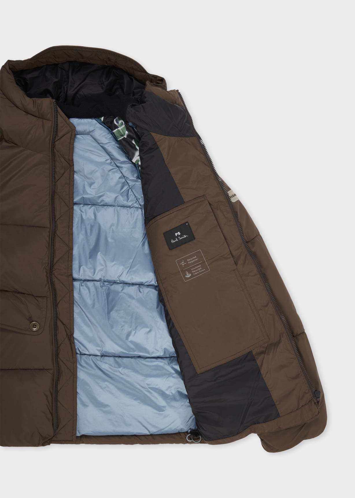 Men's Brown Recycled Polyester Hooded Puffer Jacket