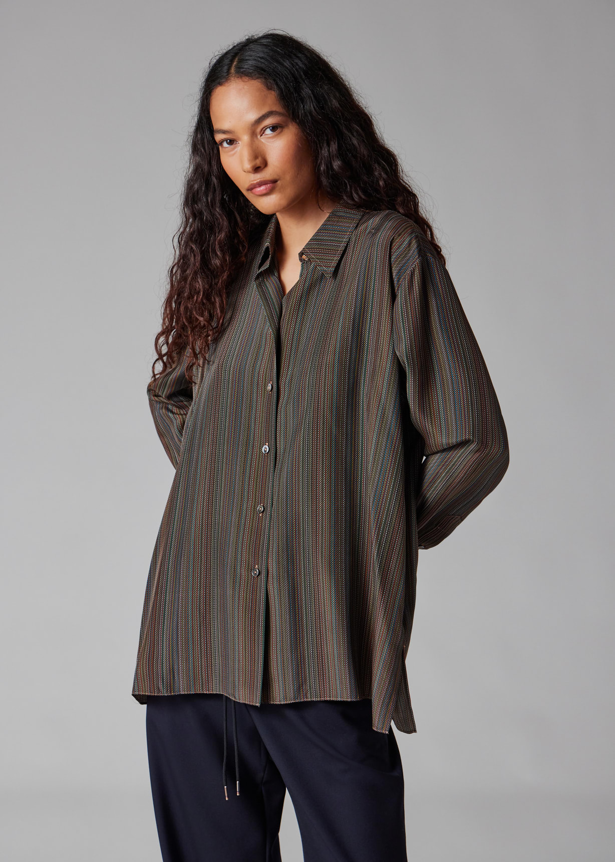Women's 'Signature Stripe' Micro Check Silk Shirt