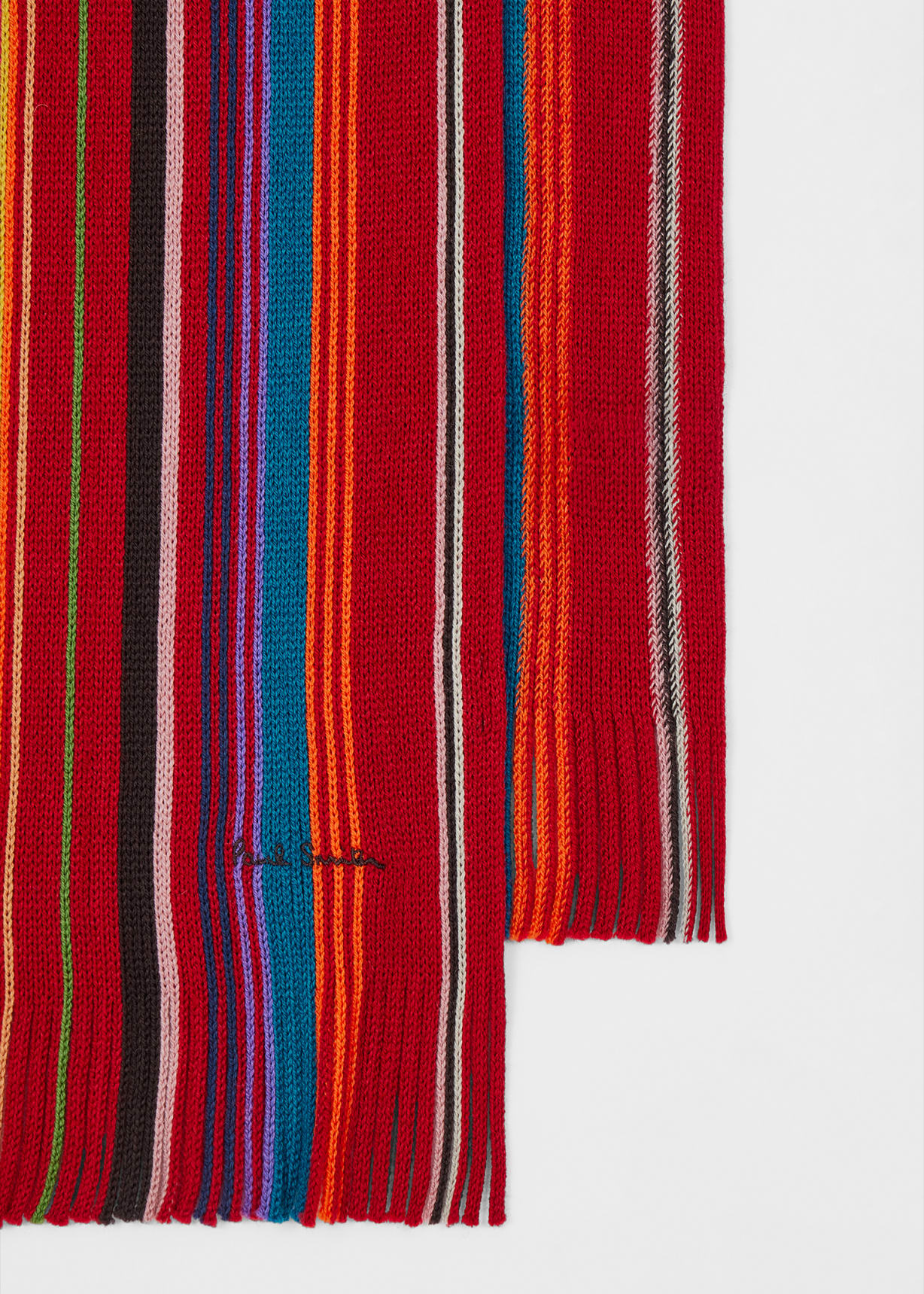 Red Merino Wool Stripe Scarf