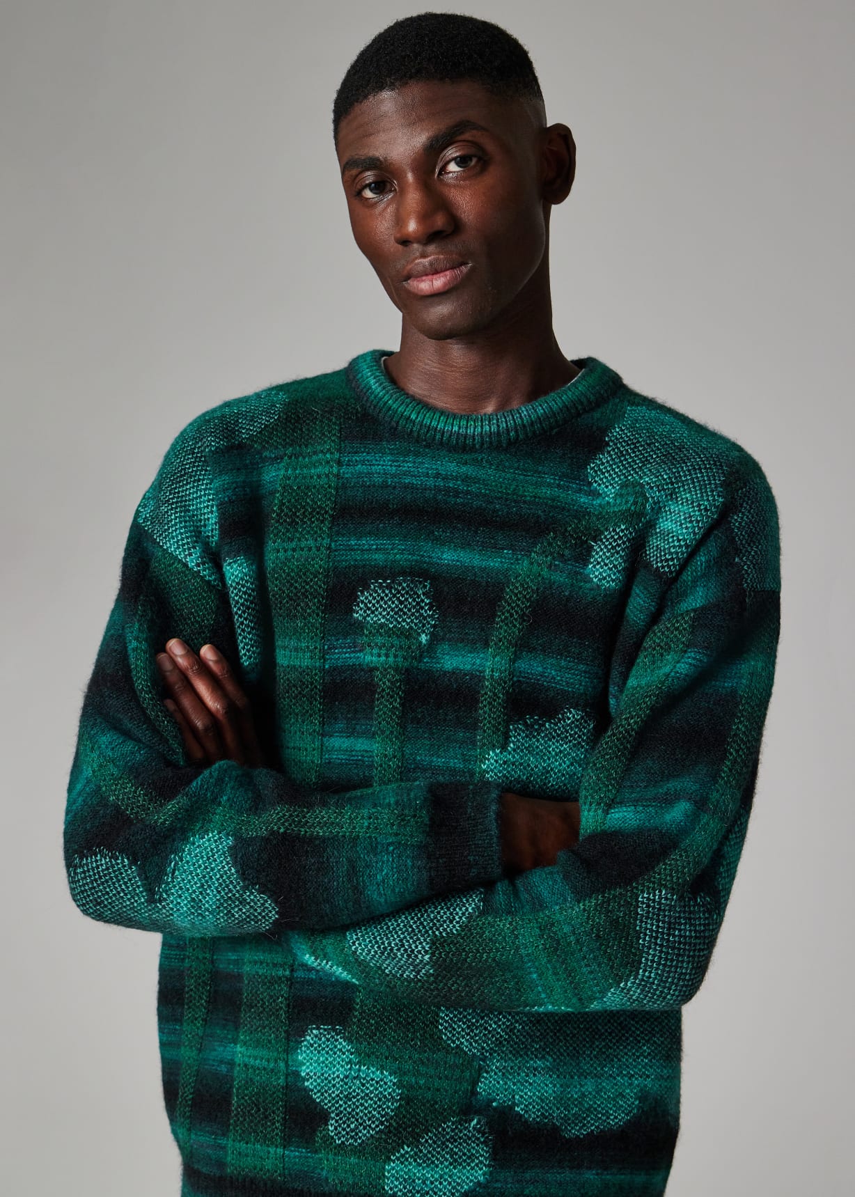 Men's Turquoise 'Field Flowers' Wool-Alpaca Sweater