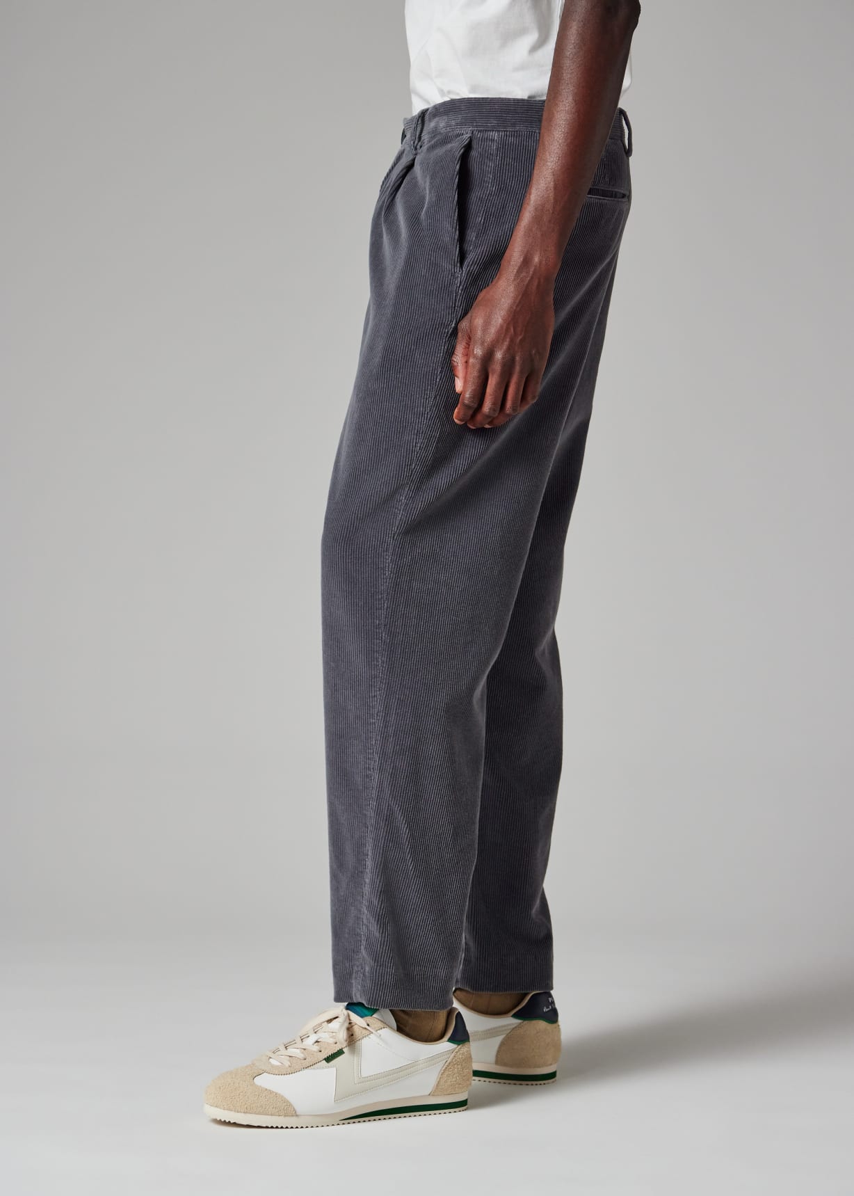 Men's Grey Pleated Corduroy Trousers