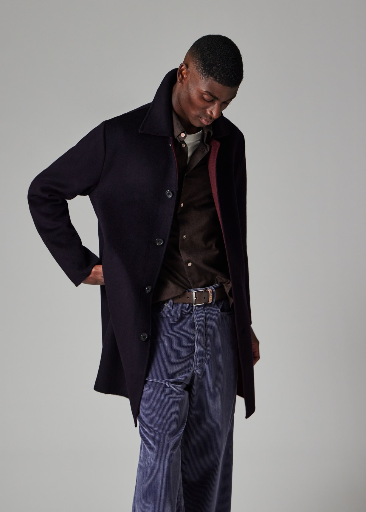 Men's Navy Double-Face Wool-Blend Overcoat