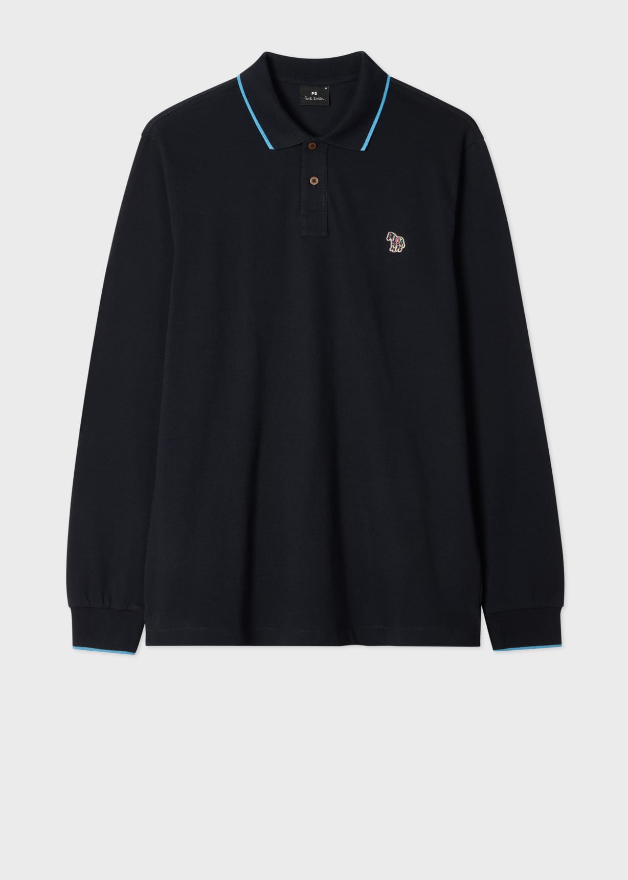 Men's Navy Zebra Logo Long-Sleeve Polo Shirt With Tipping