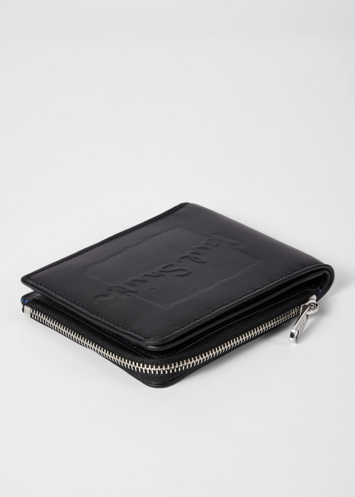 Men's Black Embossed Logo Zip Wallet