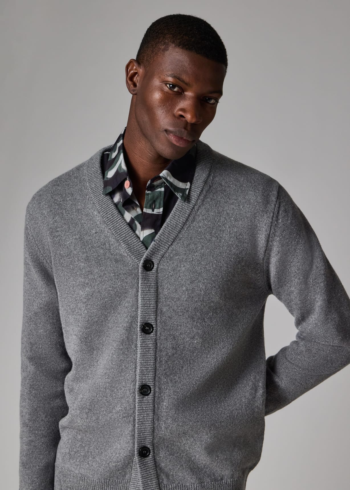 Men's Grey Merino Wool Cardigan