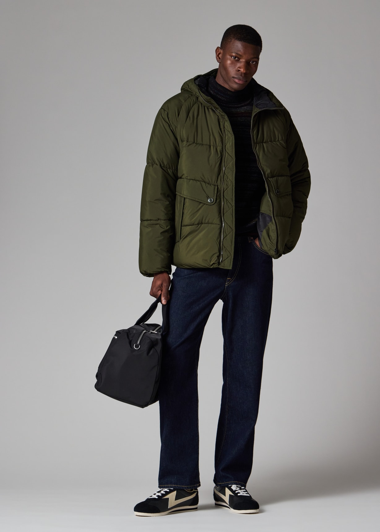 Men's Forest Green Recycled Polyester Hooded Puffer Jacket