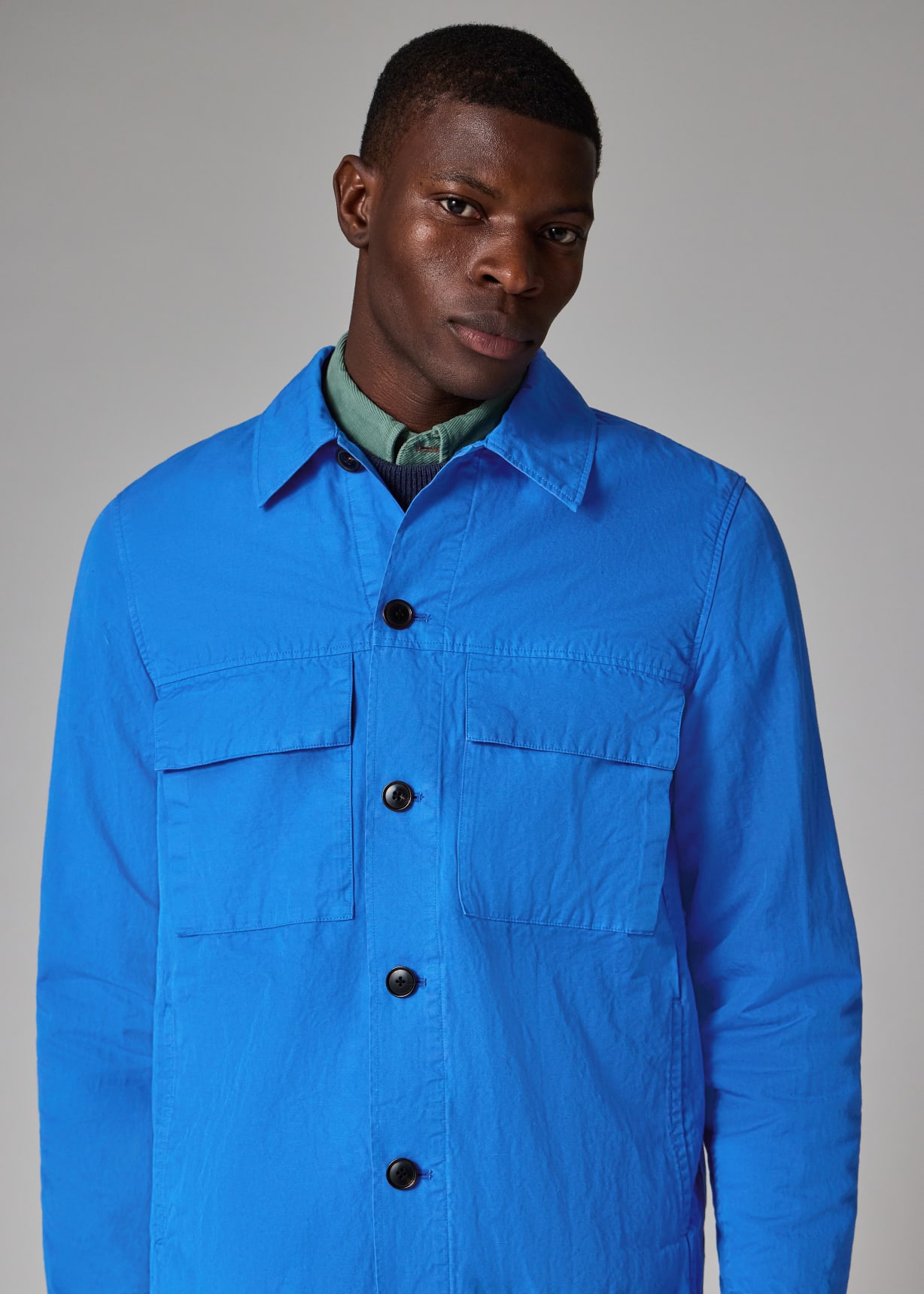 Men's Cobalt Blue Cotton-Linen Overshirt