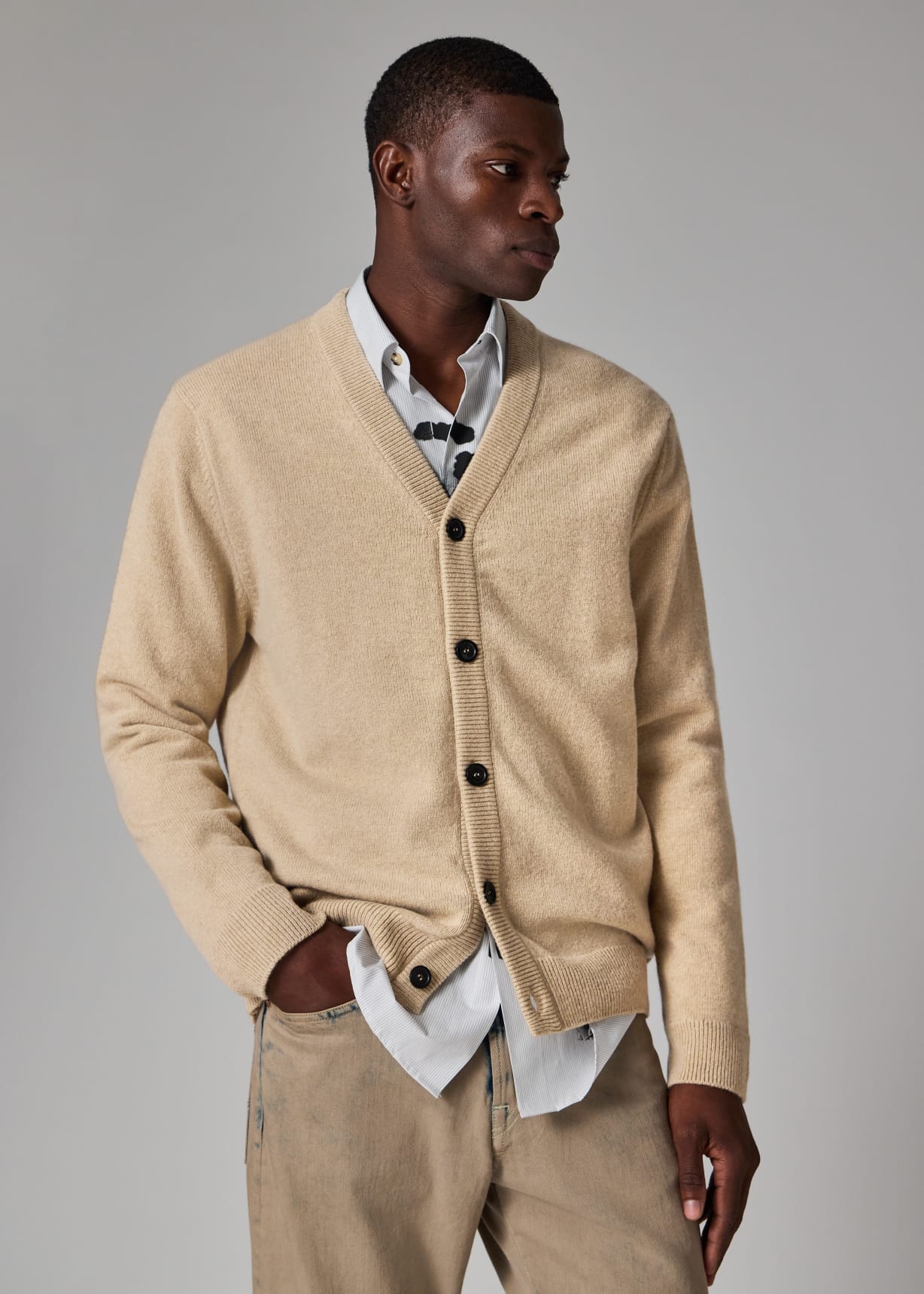 Men's Ecru Merino Wool Cardigan
