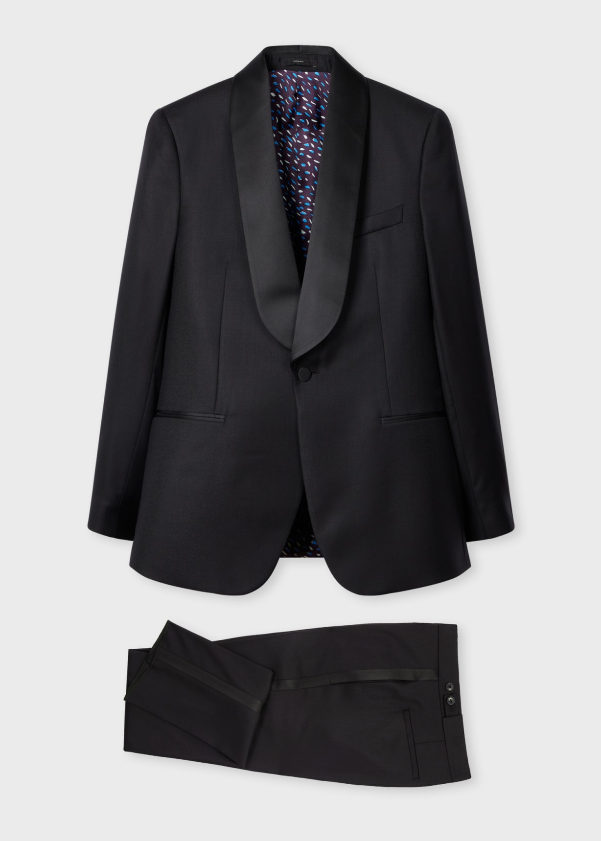Men's Black Wool-Silk Jacquard Evening Suit