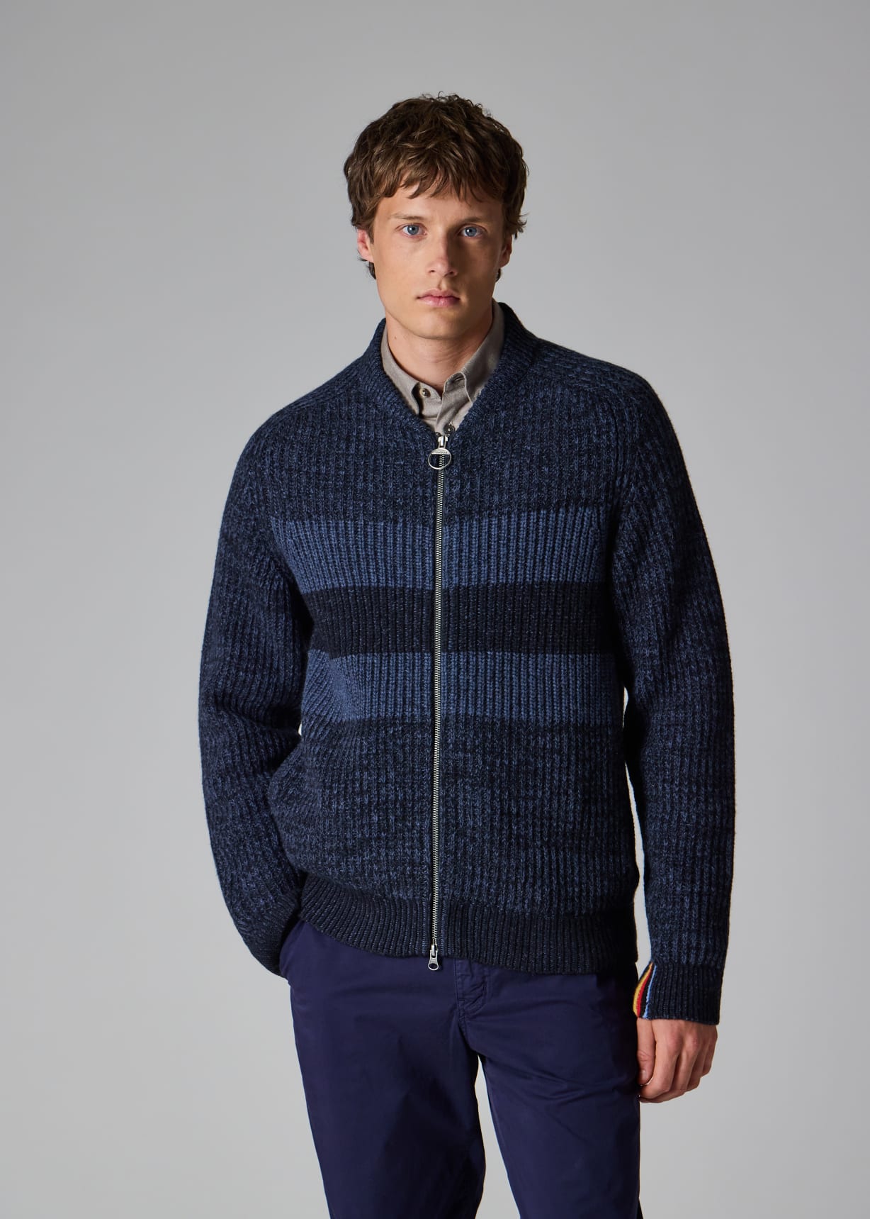 Paul Smith Loves Barbour - Cardigan Bomber Tricoté Bleu Marine