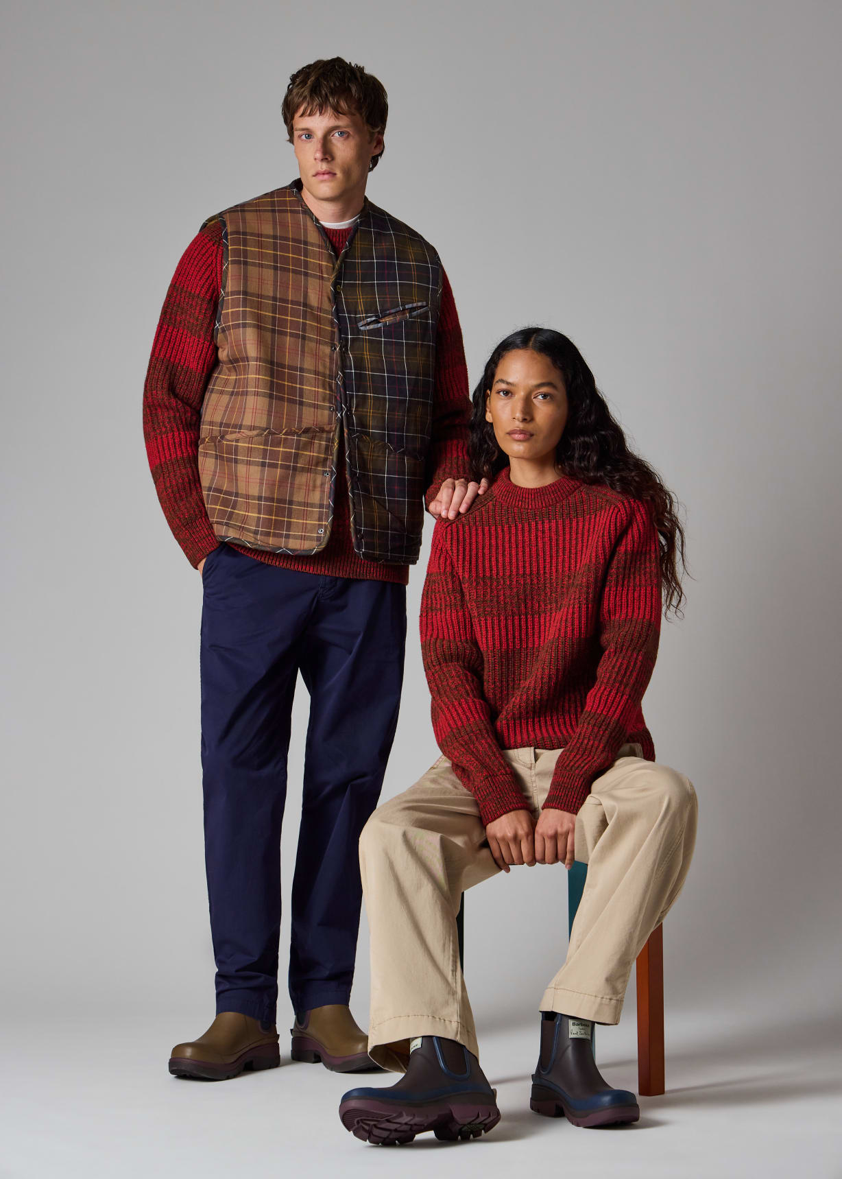 Paul Smith loves Barbour - Pull Col Rond Saddle Rouge