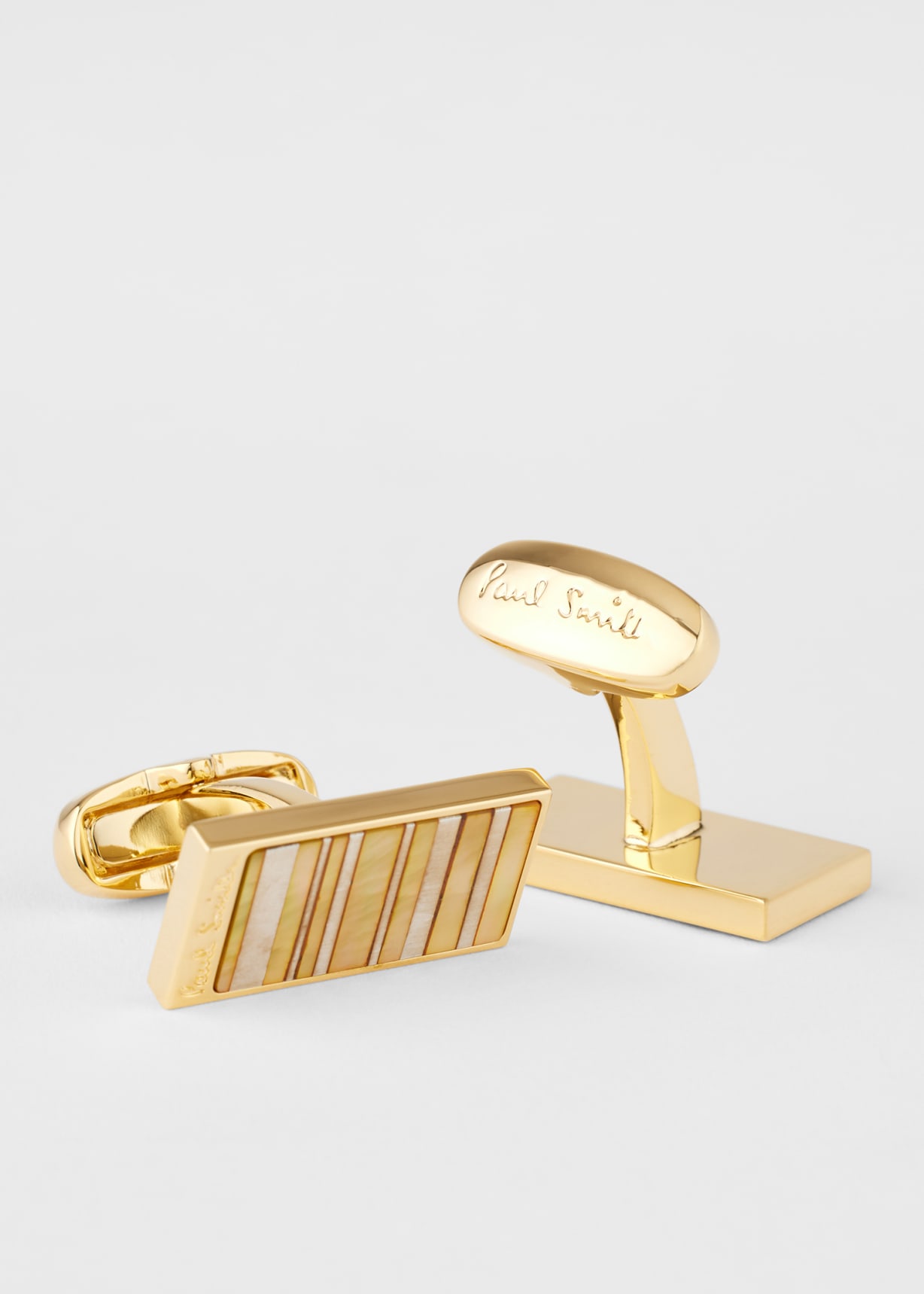Men's Gold Metallic and Mother of Pearl 'Stripe' Cufflinks