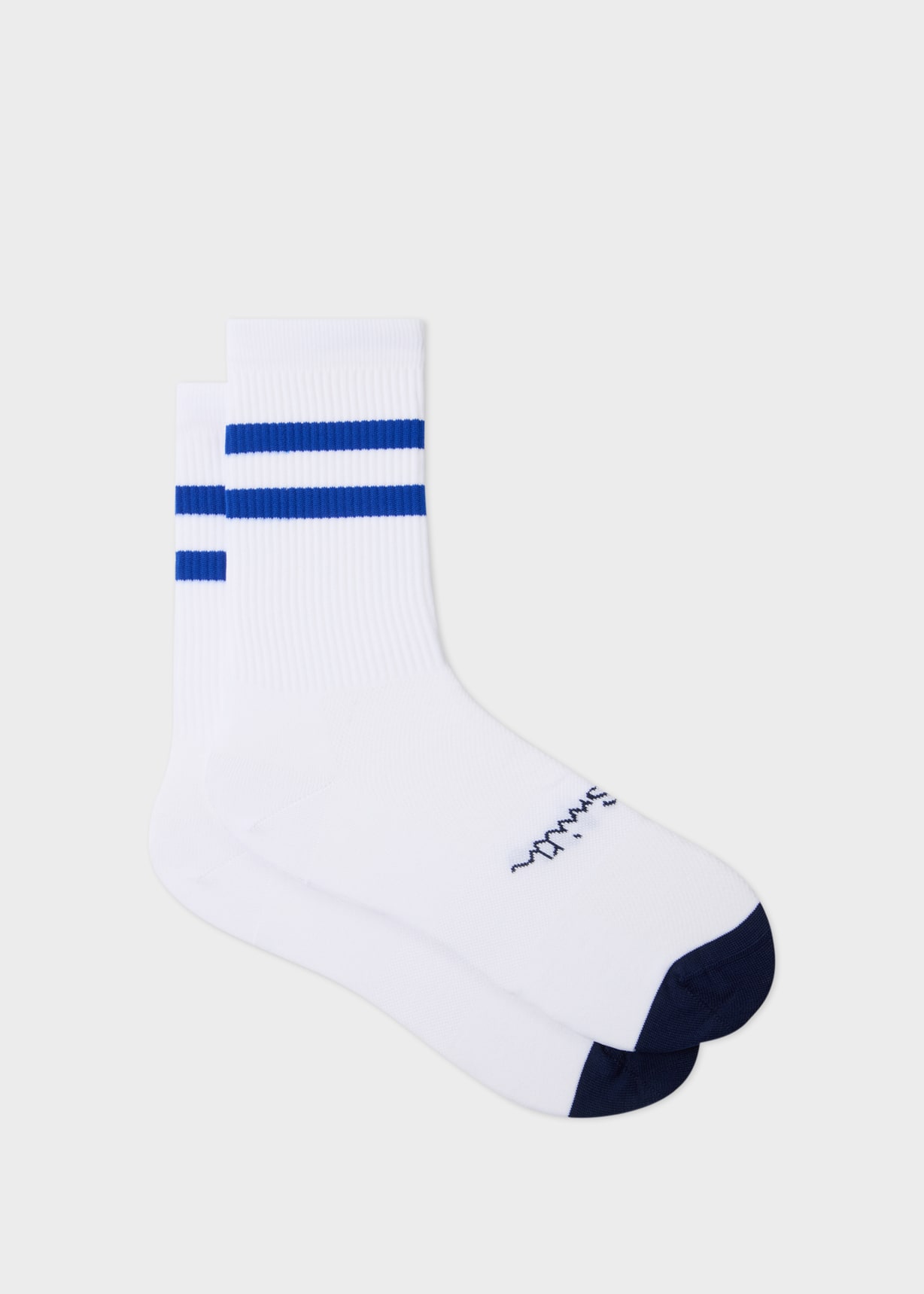 White Cycling Socks With Blue Stripe Tipping