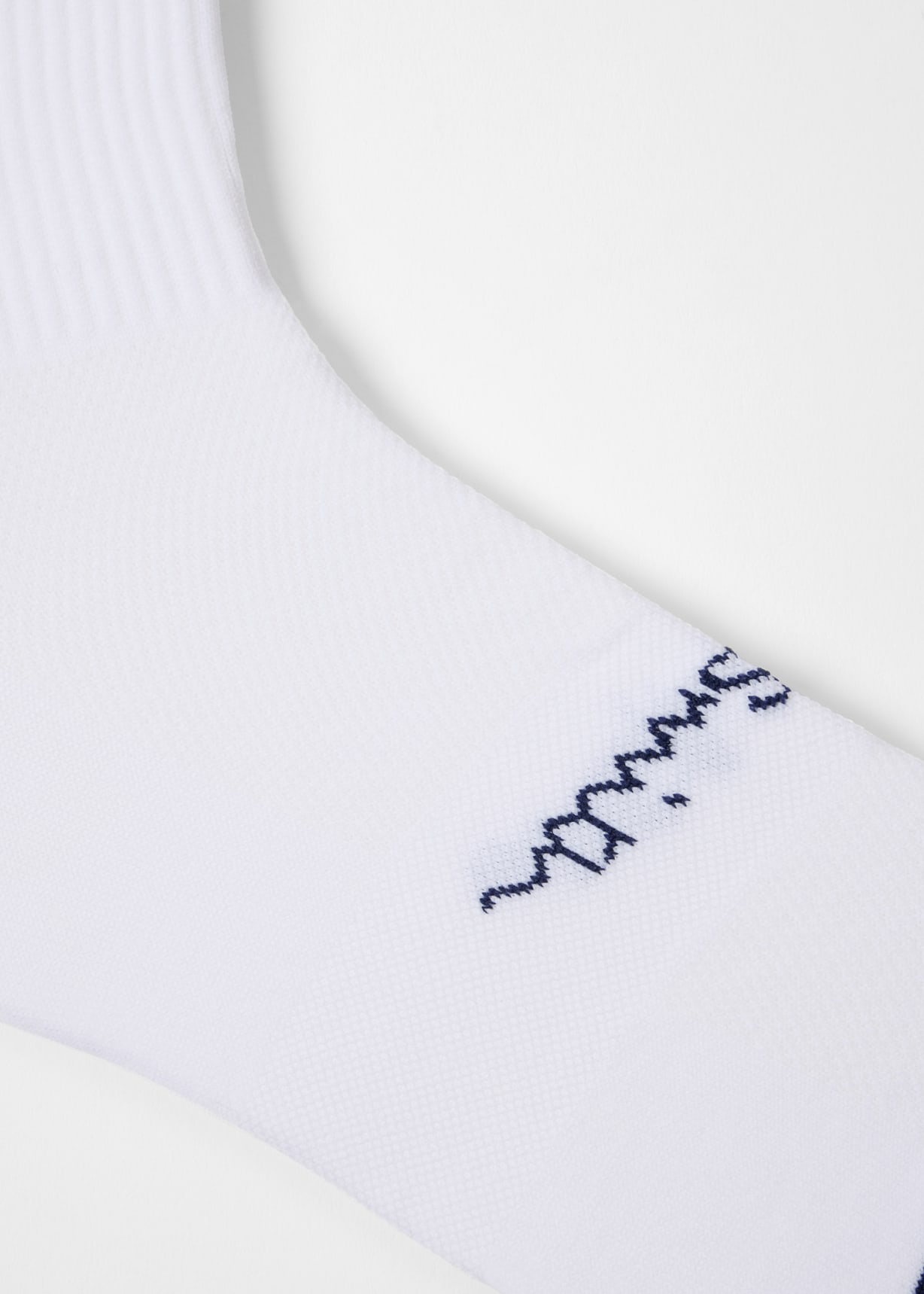 White Cycling Socks With Blue Stripe Tipping