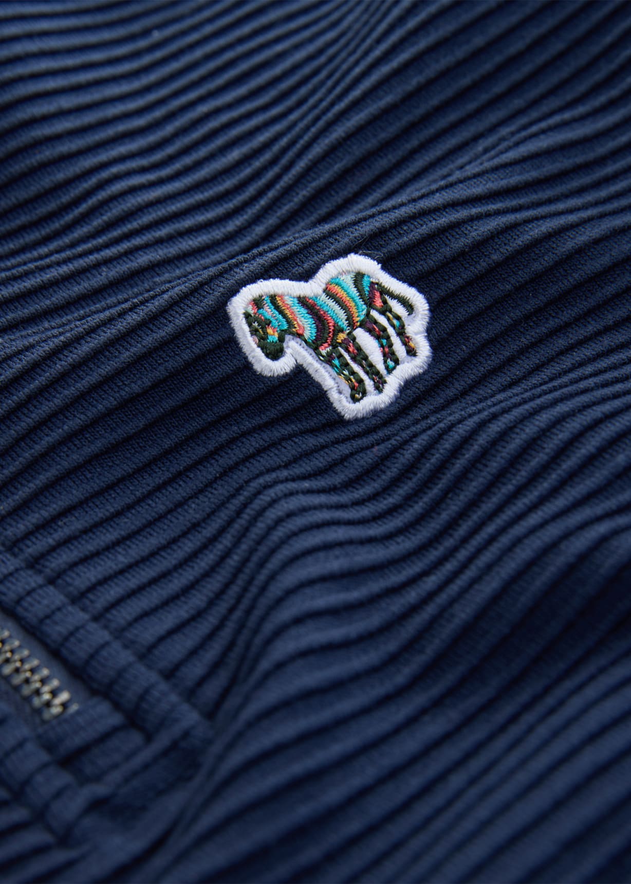 3-12 Years Navy Zebra Logo Textured Zip-Neck Sweatshirt