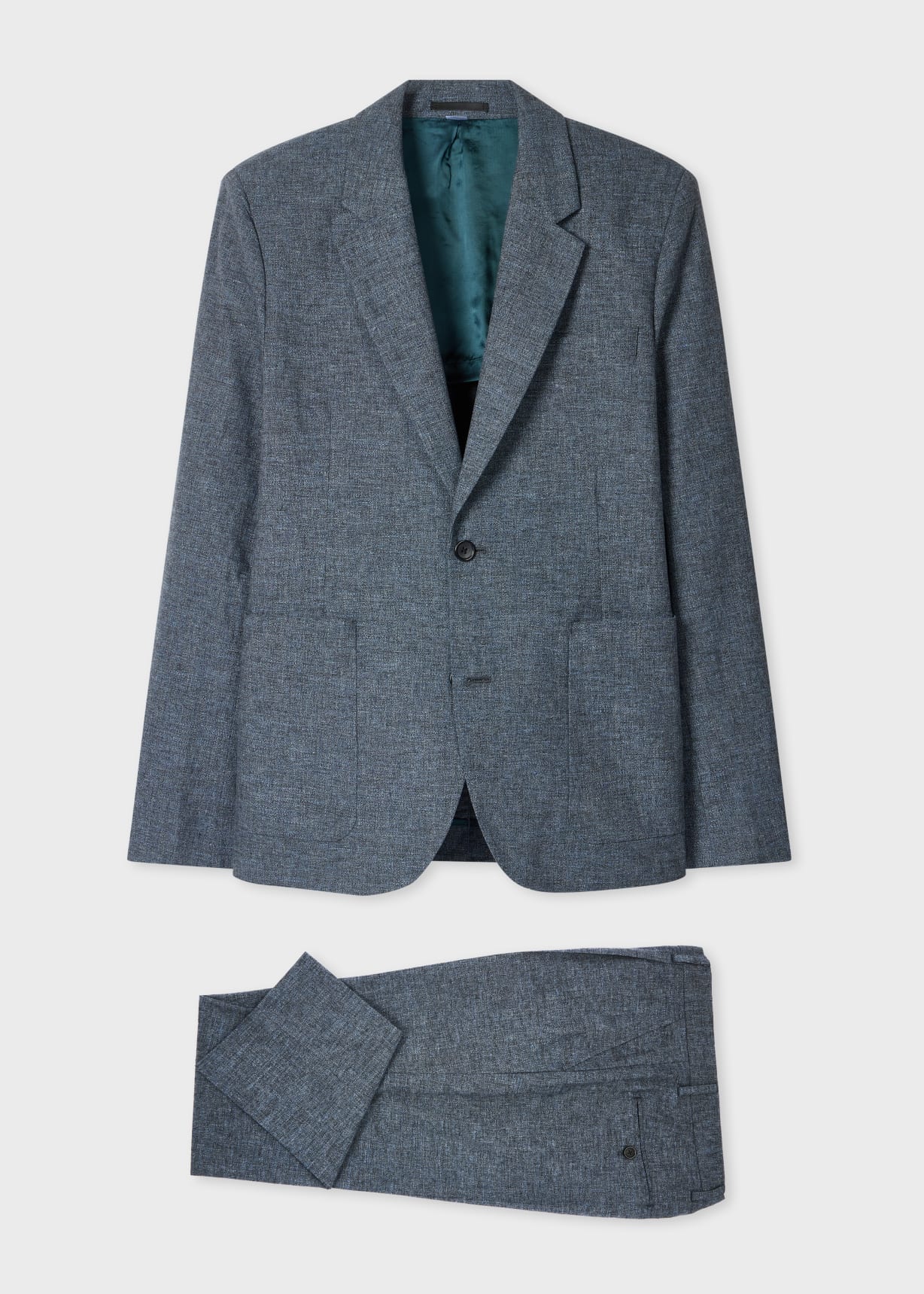 Men's Slate Blue Cotton-Linen Melange Suit