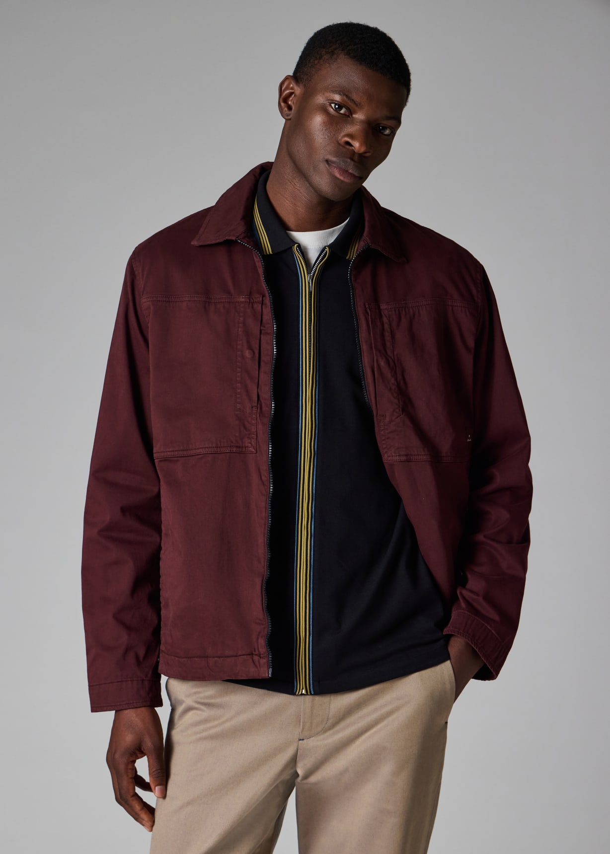 Men's Burgundy Garment Dyed Stretch-Cotton Overshirt