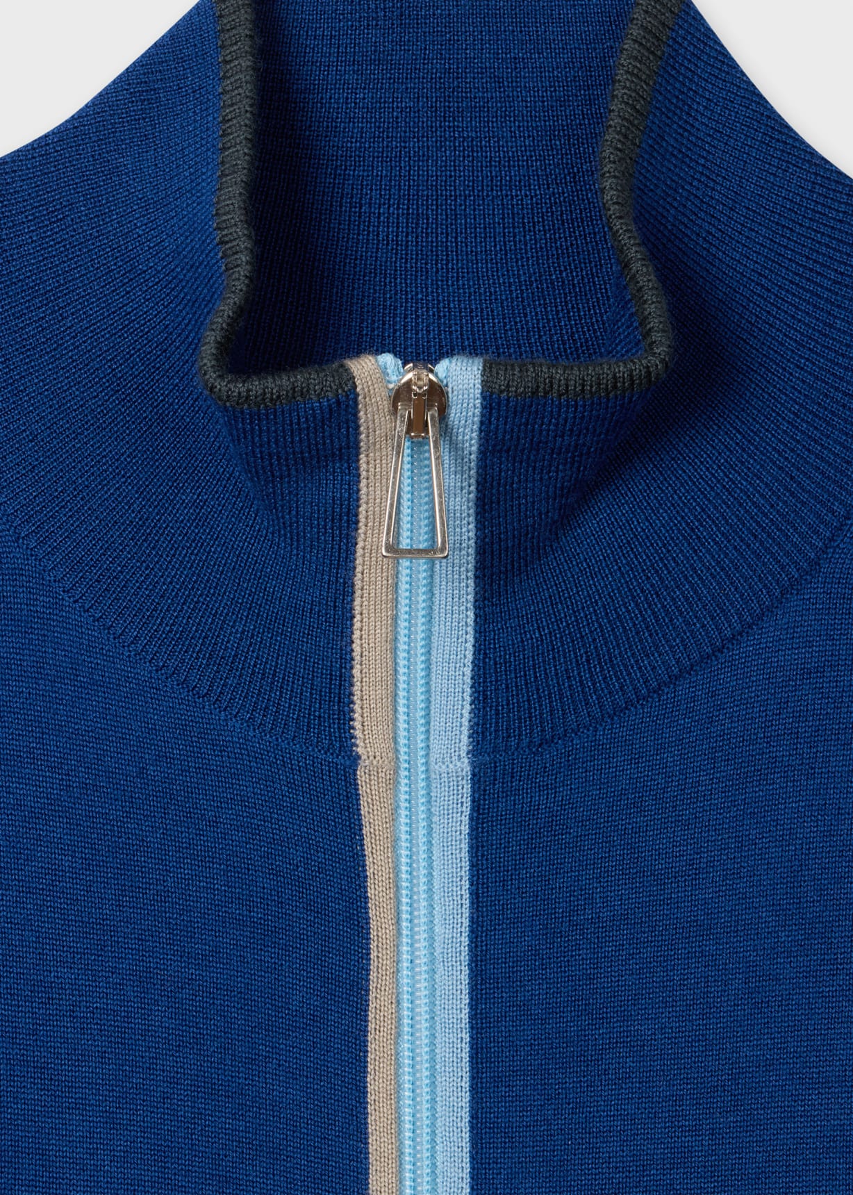 Men's Blue Merino Wool Zip-Through Cardigan