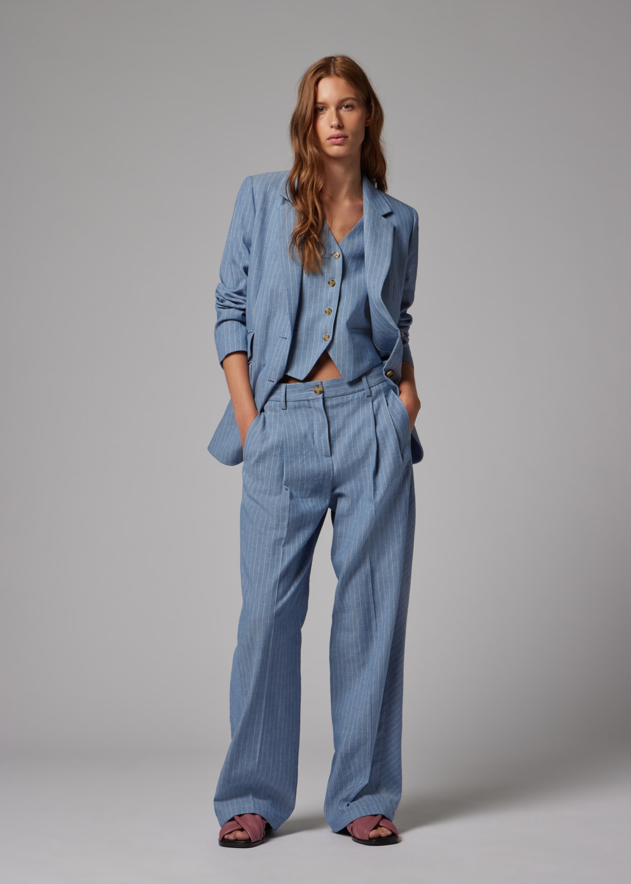 Women's Light Blue Pinstripe Waistcoat