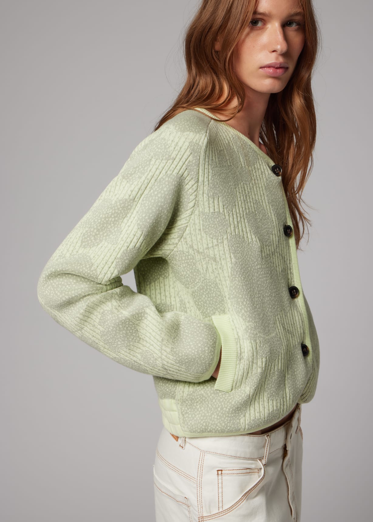 Women's Sage Jacquard Floral Cardigan