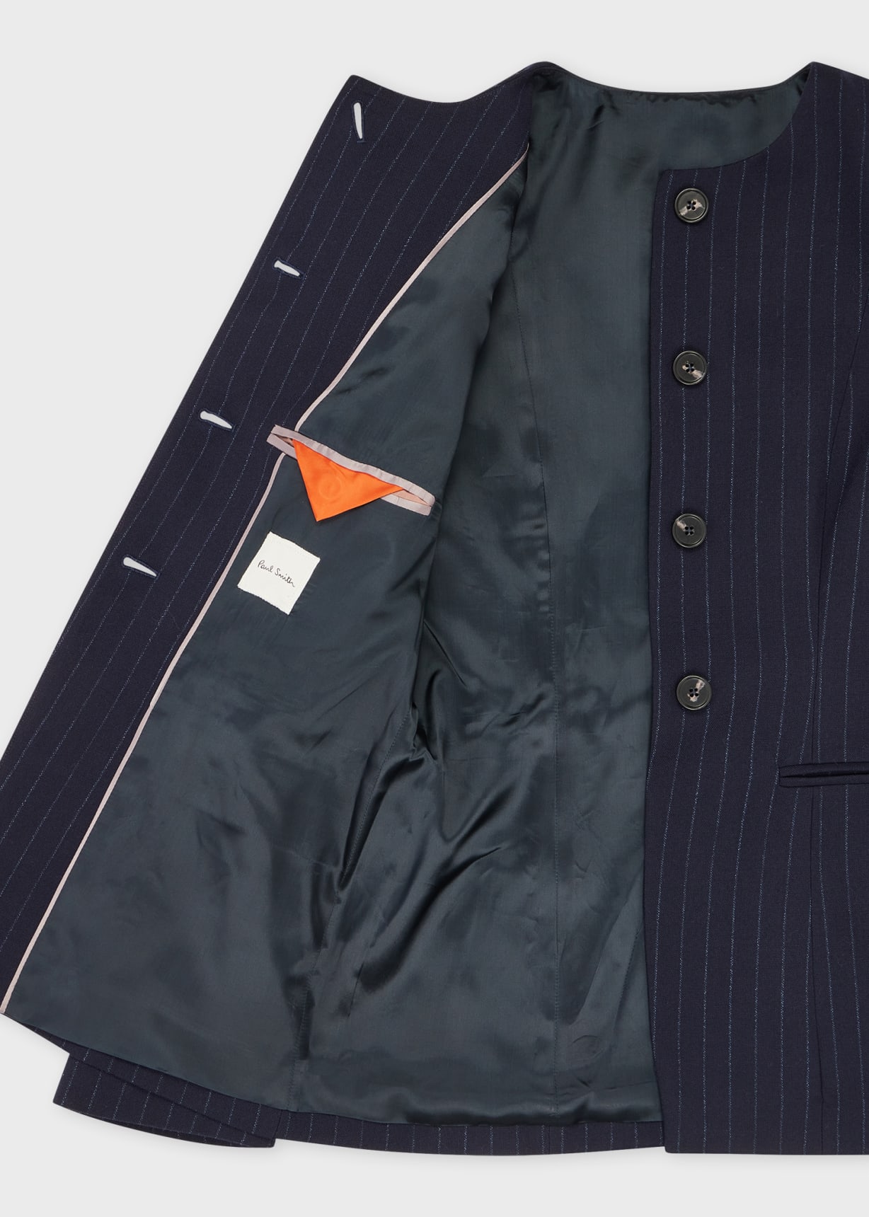 Women's Navy Stripe Collarless Suit