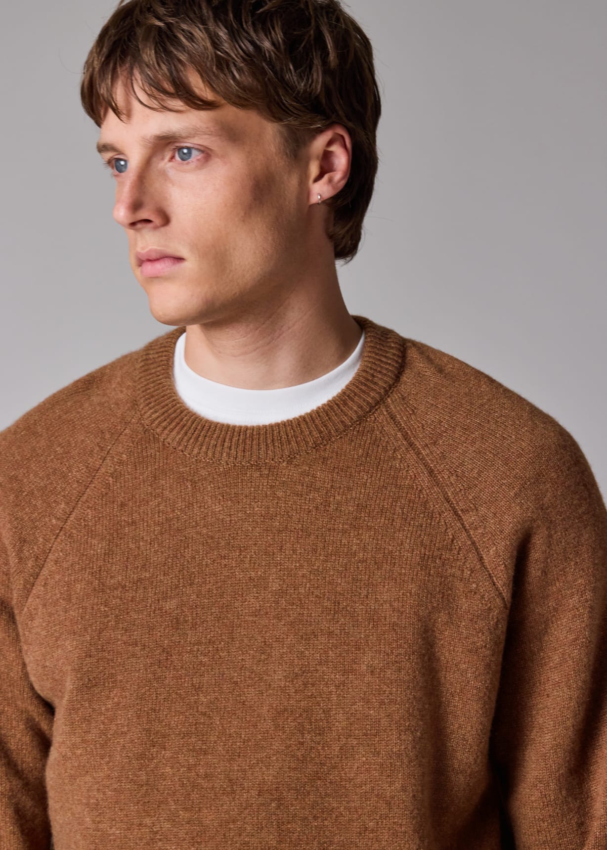 Men's Tan Brown Cashmere Crew Neck Sweater