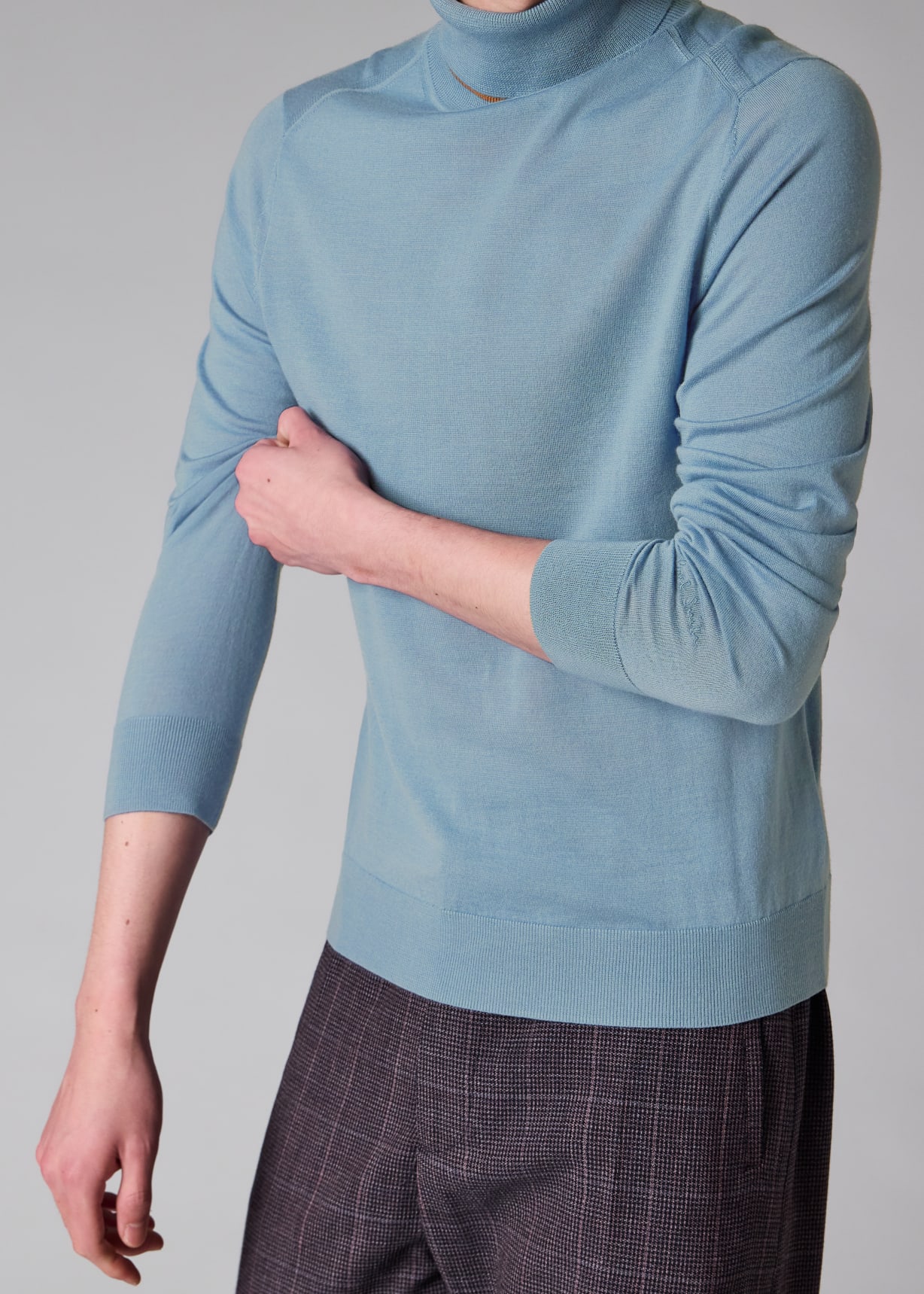 Men's Light Blue Merino Wool Roll Neck Sweater